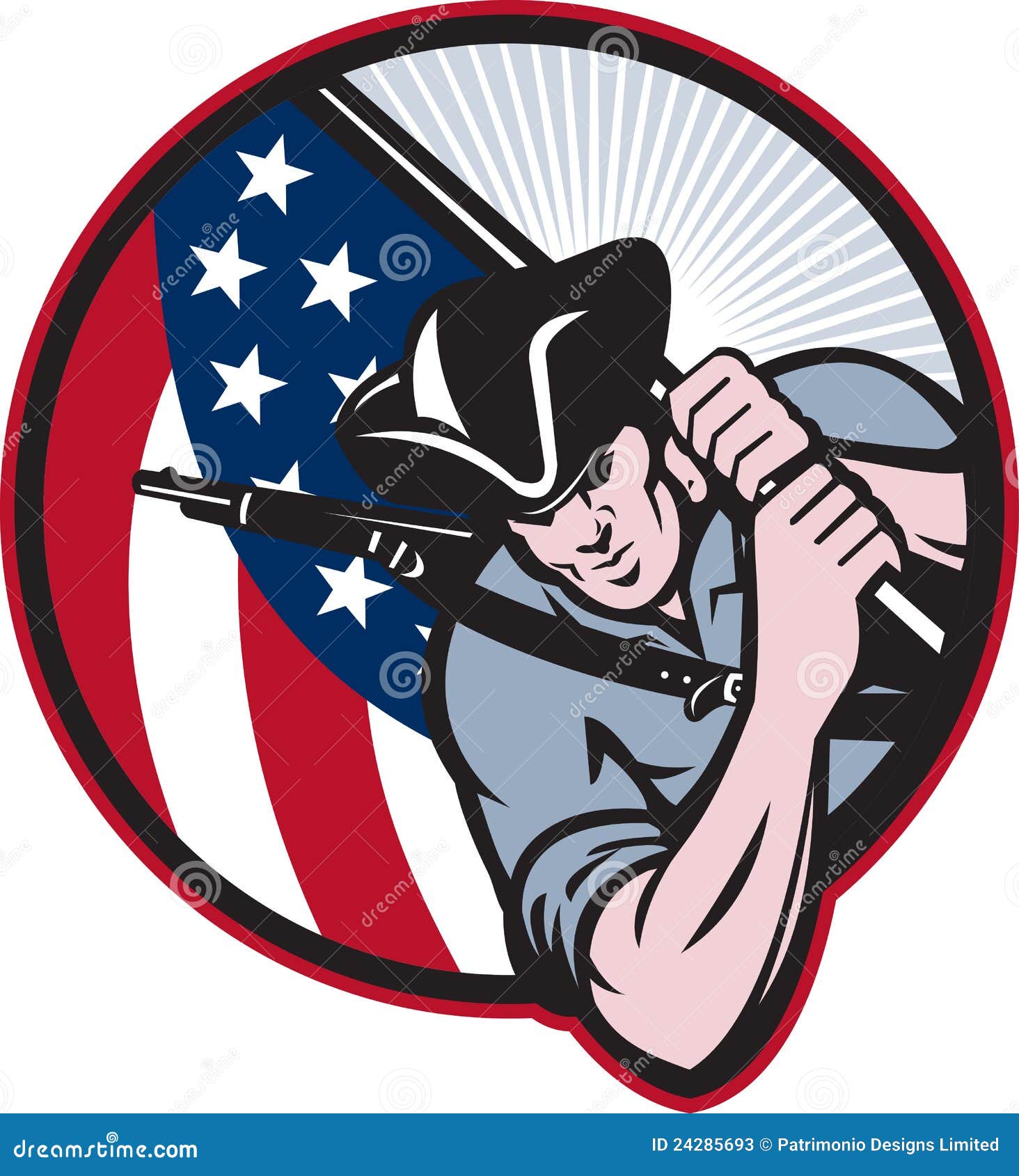 American Patriot Minuteman With Flag Cartoon Vector | CartoonDealer.com ...