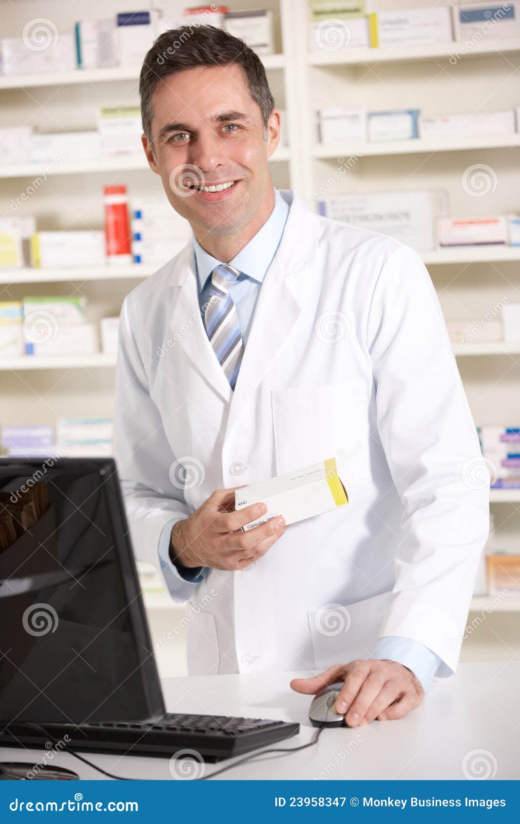 American Pharmacist Working on Computer Stock Image - Image of portrait ...