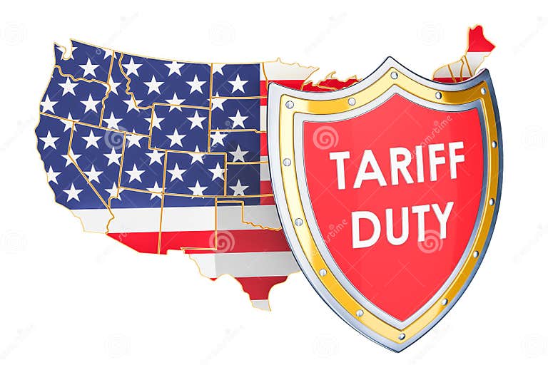 American Protective Tariffs Concept. the USA Map with Shield, 3D ...