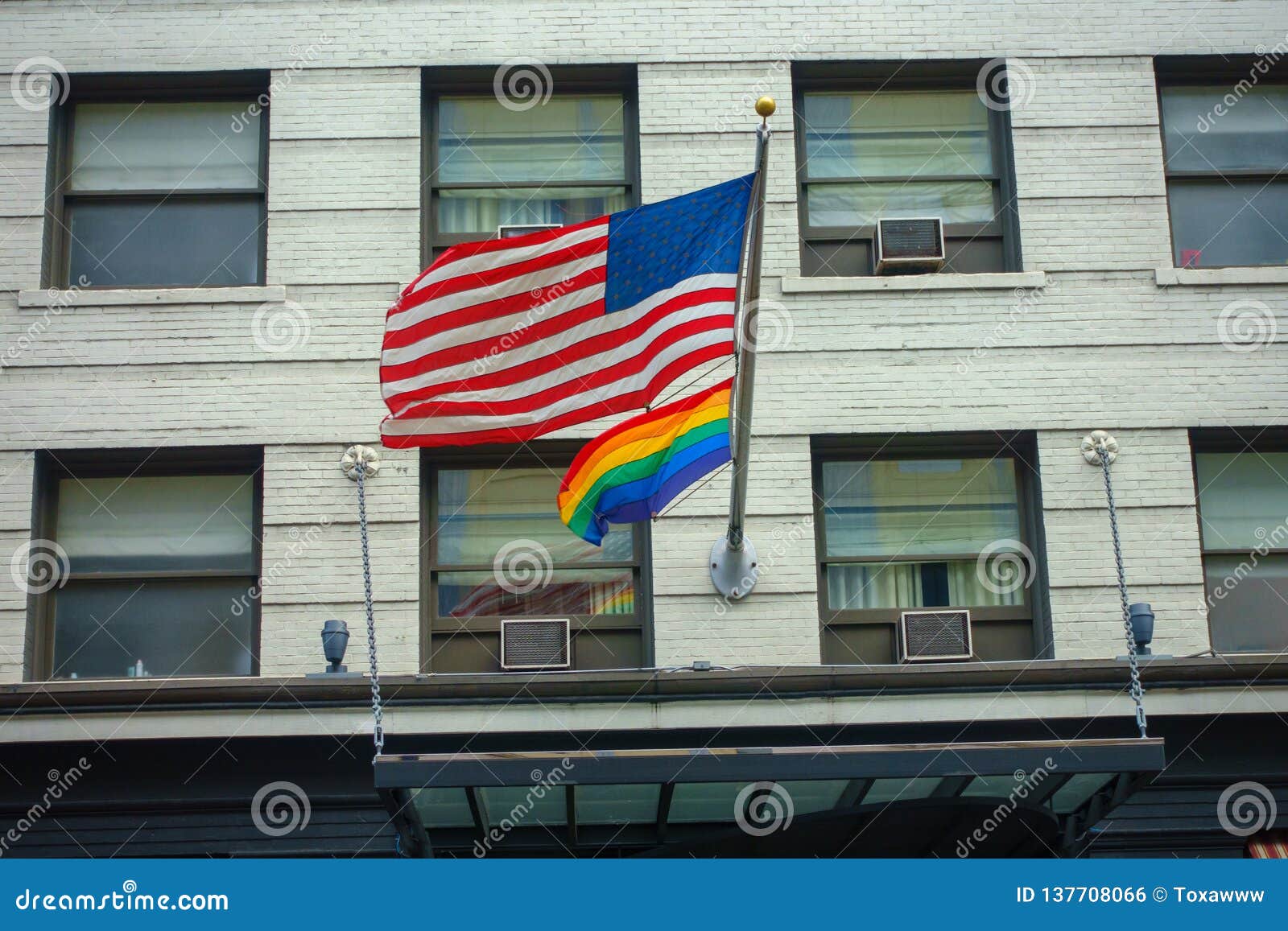 American and rainbow flags stock photo. Image of parade - 137708066