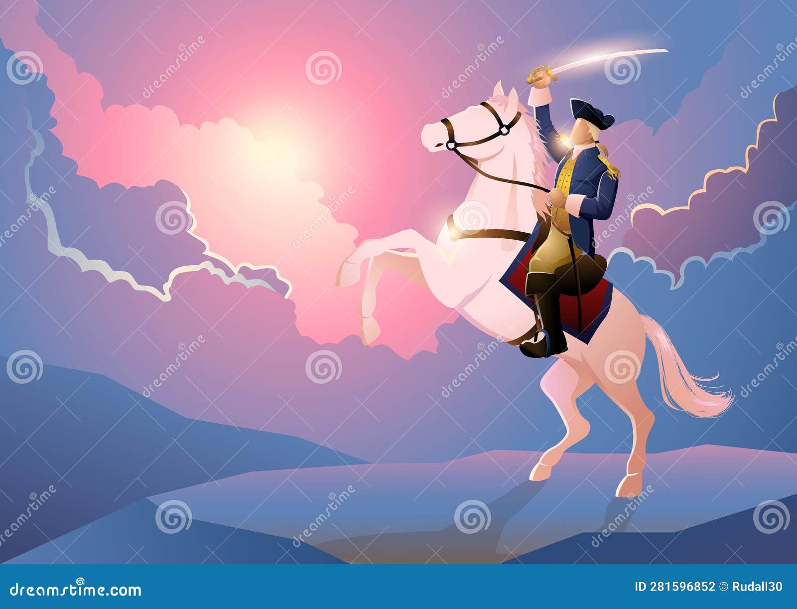 American Revolutionary Commander Figure on Horseback on Dramatic ...