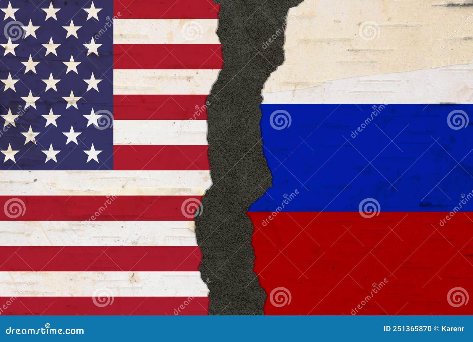 American and Russian Flags that are Torn Apart Stock Illustration ...