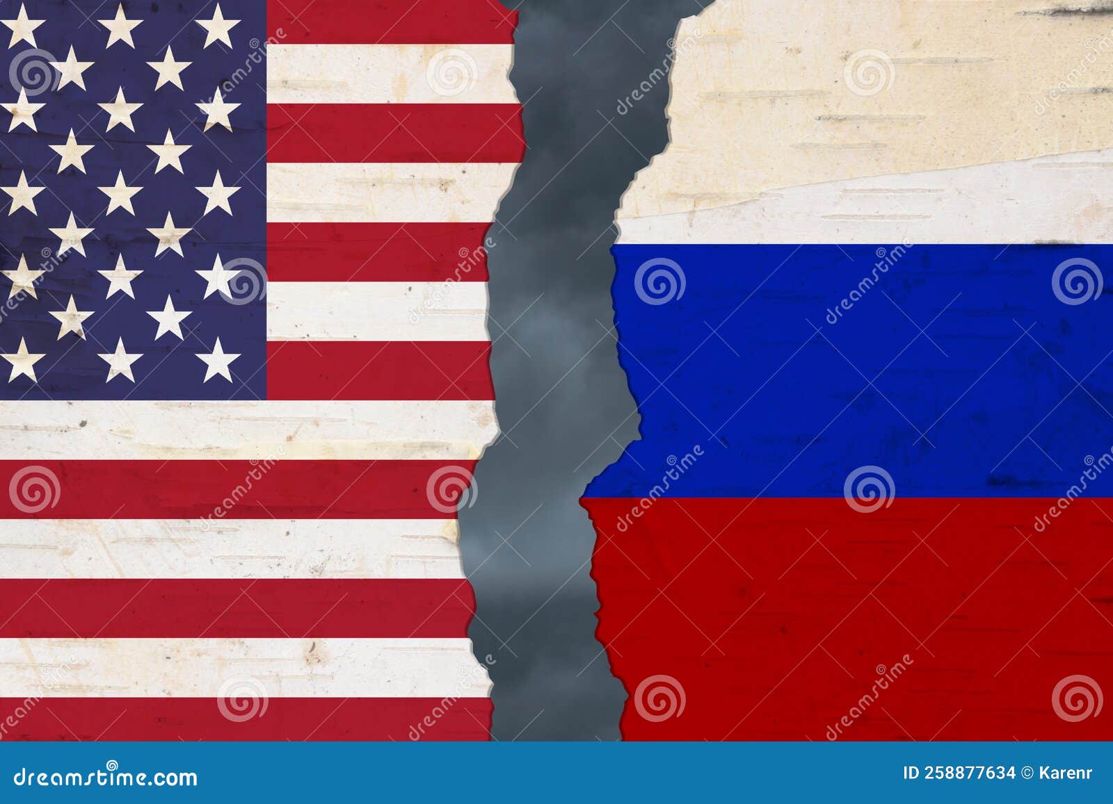 American and Russian Flags that are Torn Apart Stock Illustration ...