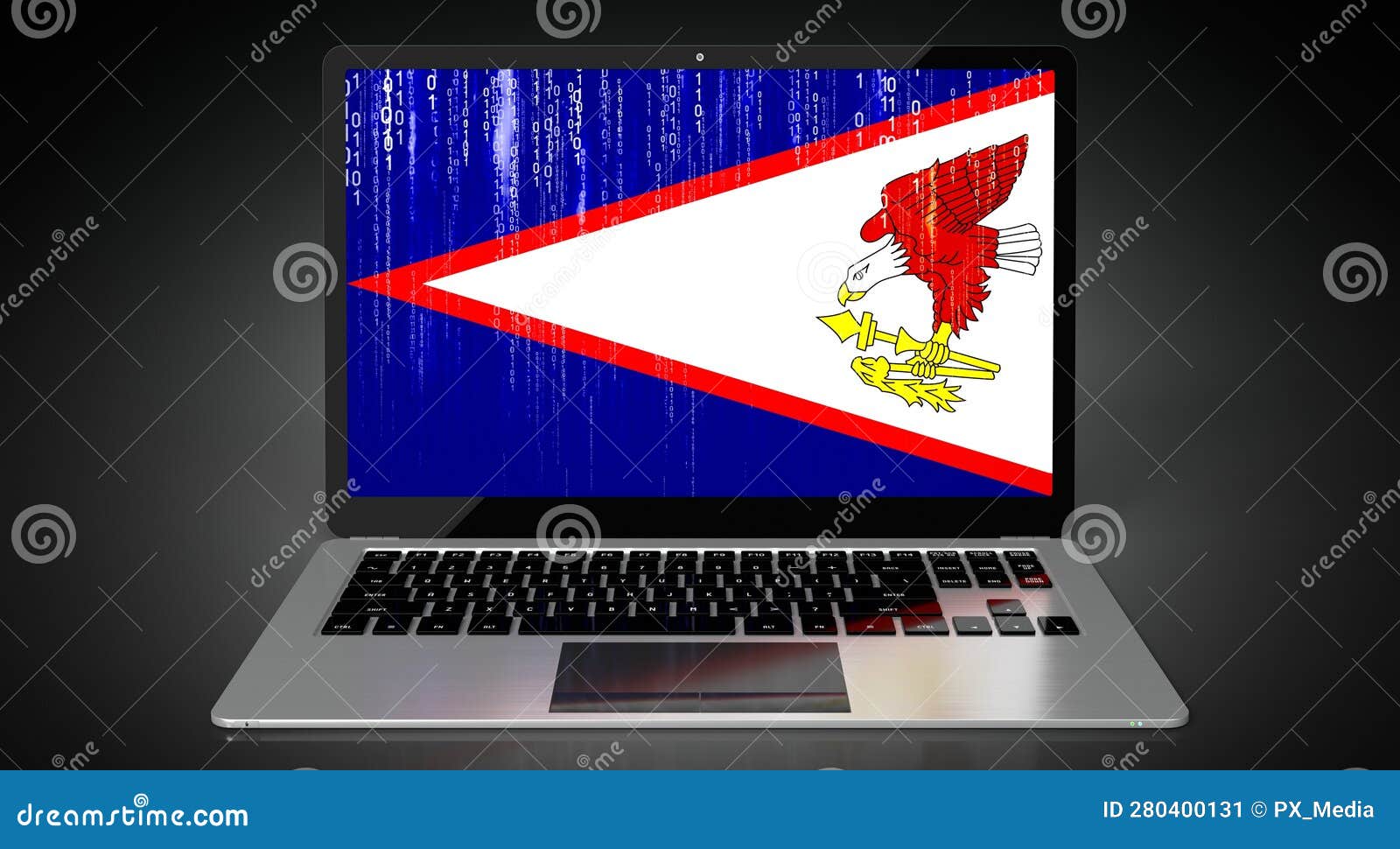 American Samoa - Country Flag and Binary Code on Laptop Screen Stock ...