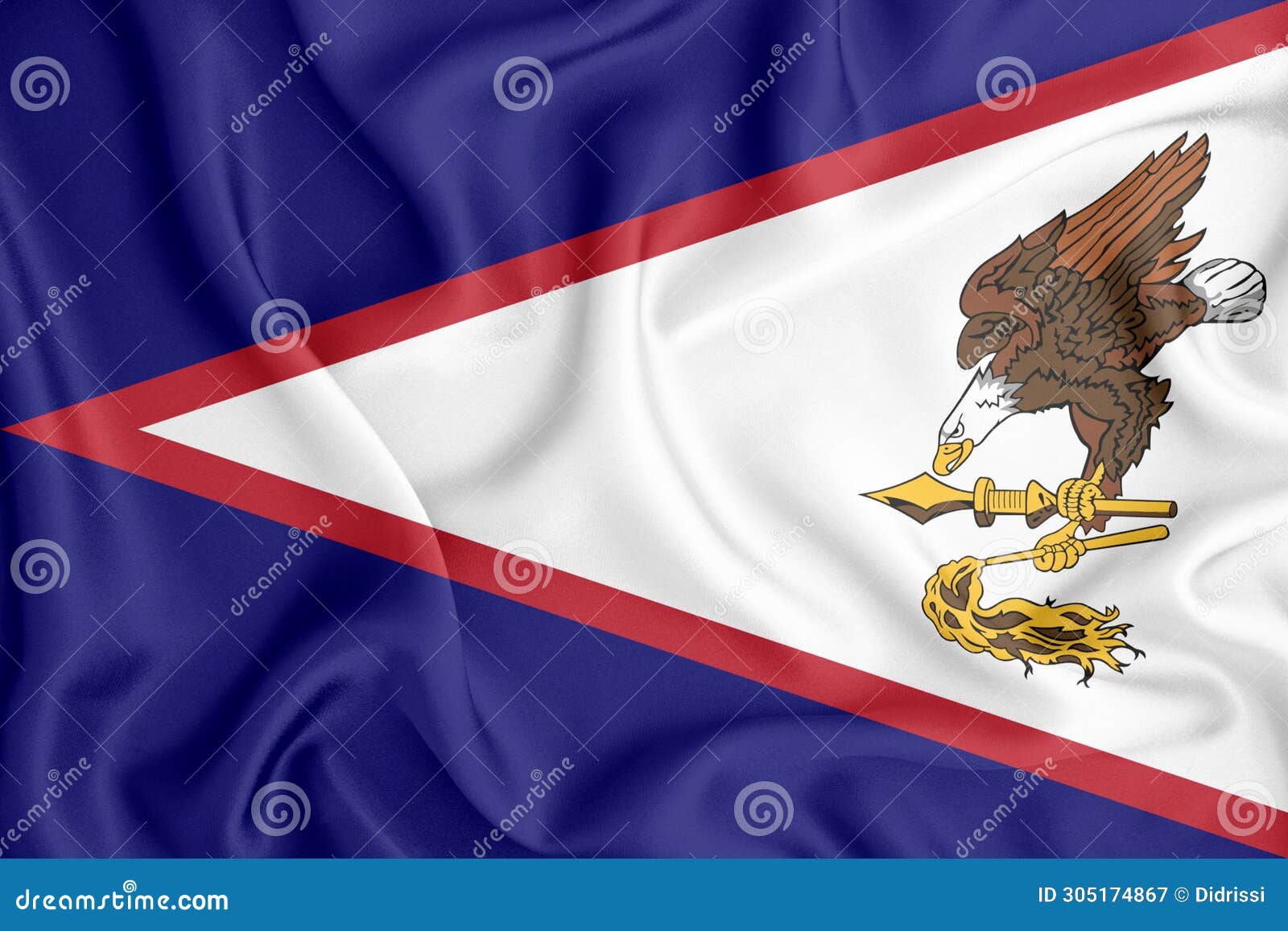 American Samoa Flag in 3D, Broad Format, Flowing with the Breeze. Three ...