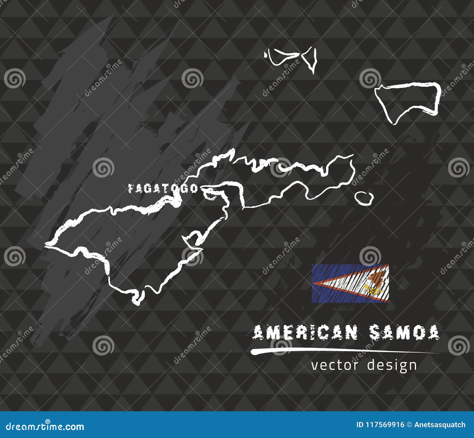 American Samoa Map, Vector Pen Drawing on Black Background Stock Vector ...