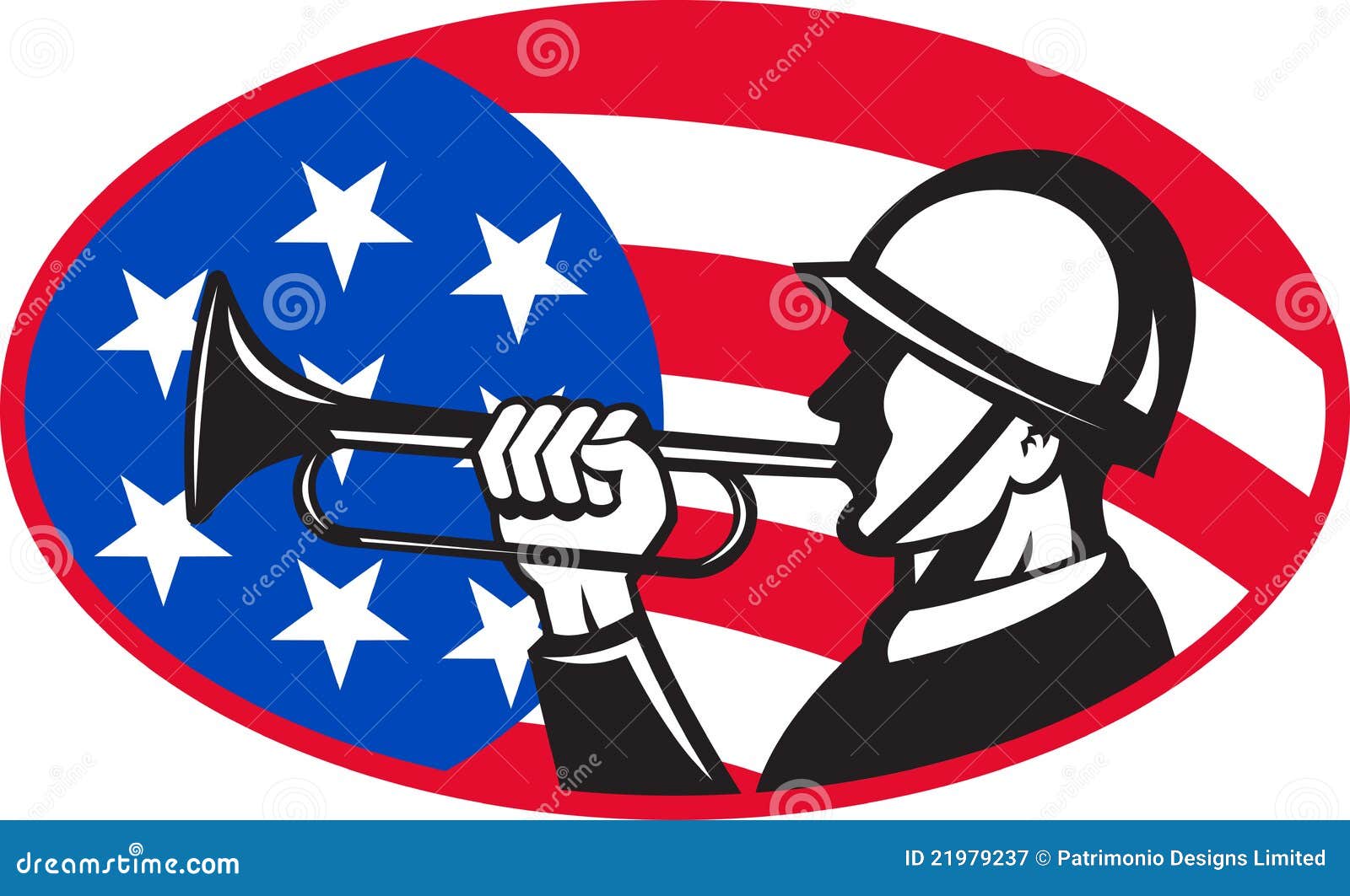 American Soldier with Bugle and Flag Stock Illustration - Illustration ...