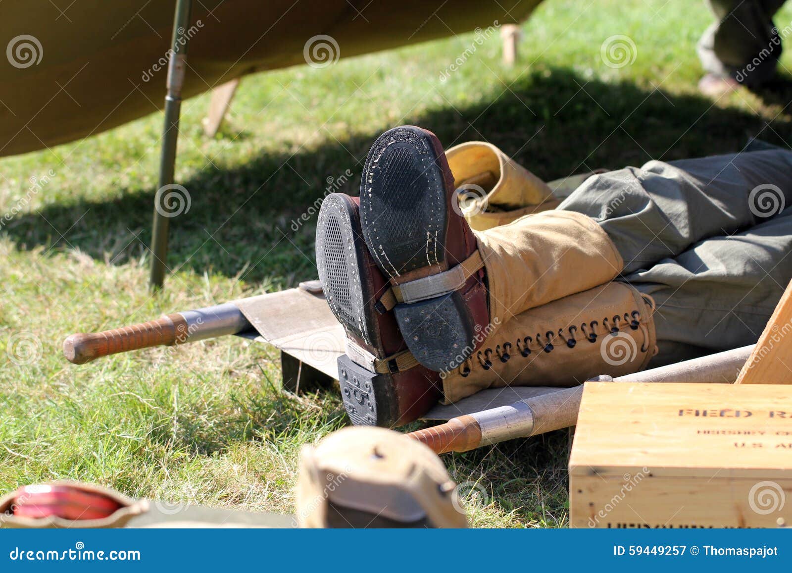 American Soldier at rest stock image. Image of litter - 59449257