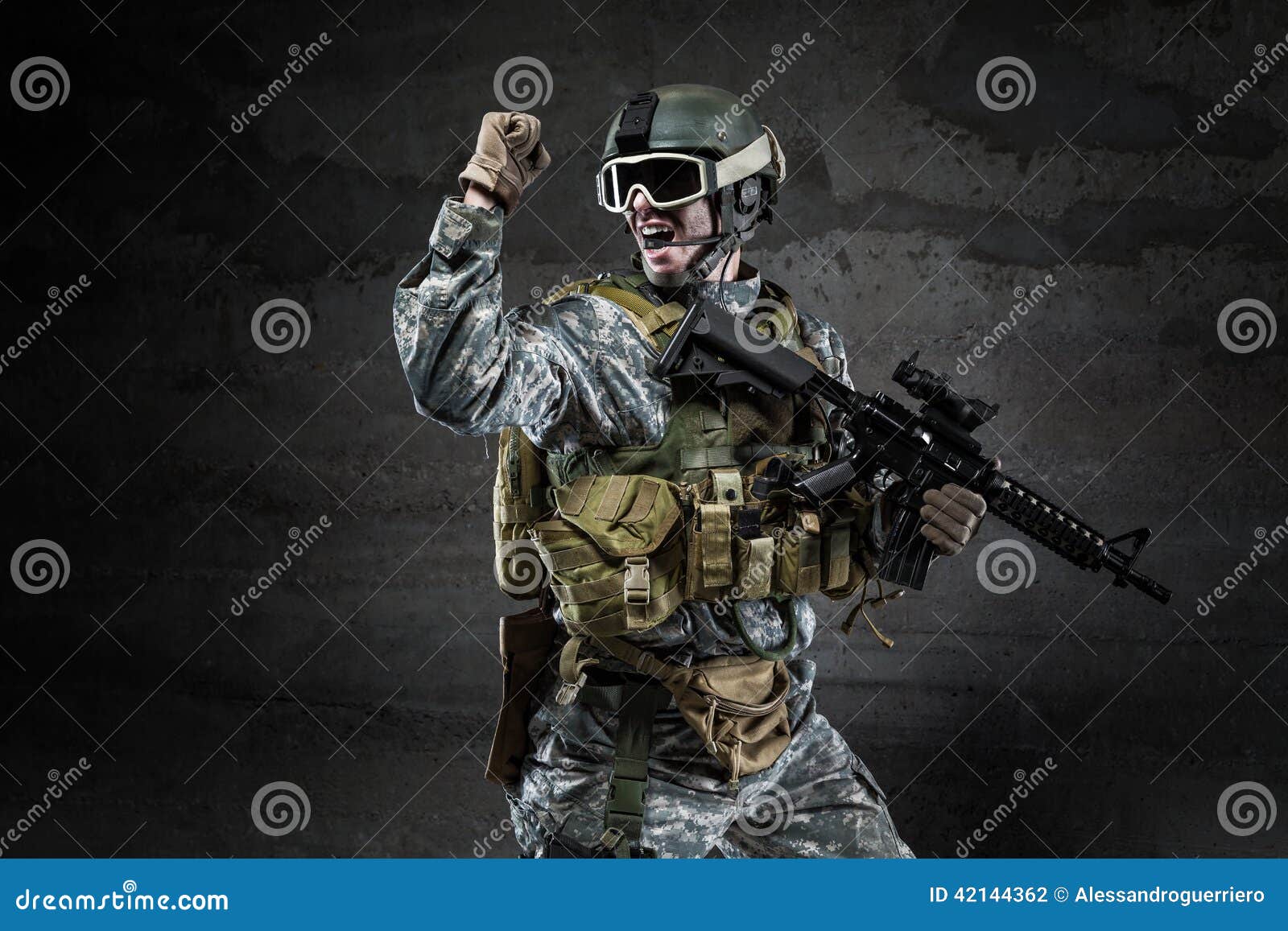 American Soldier Shouting on Dark Background Stock Photo - Image of ...