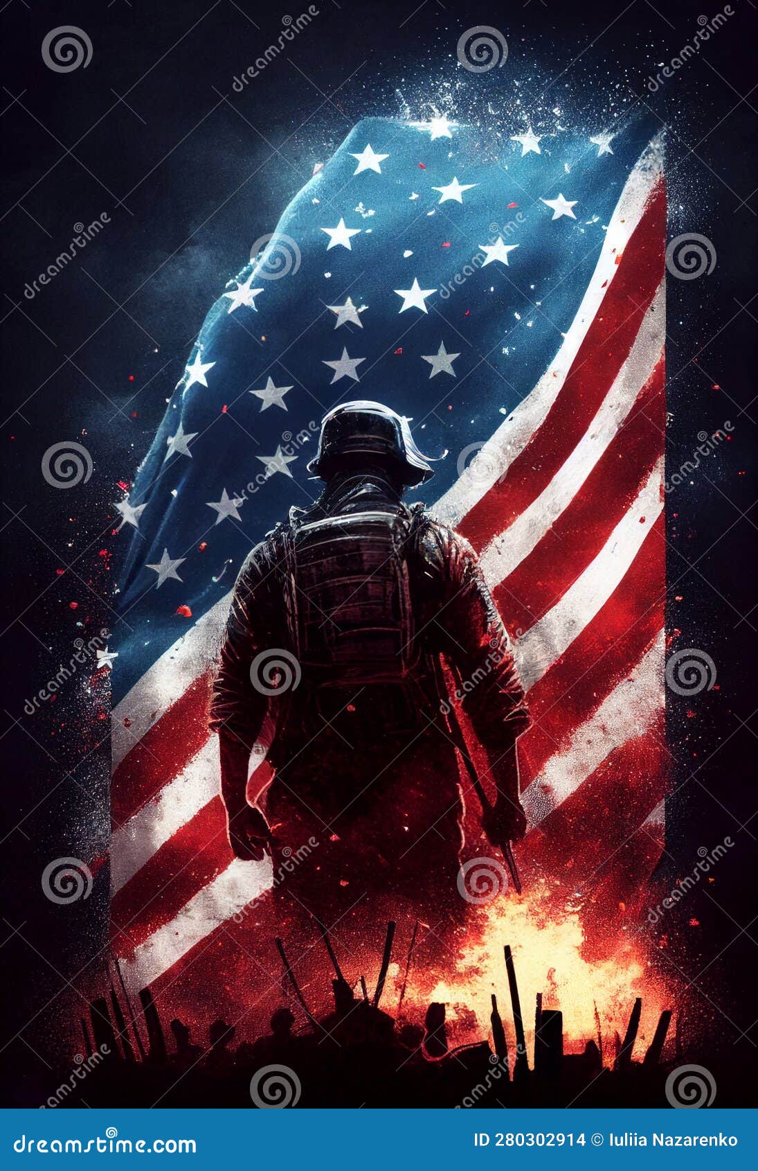 American Soldier Stands in Front of the US Flag. AI Generated Stock ...
