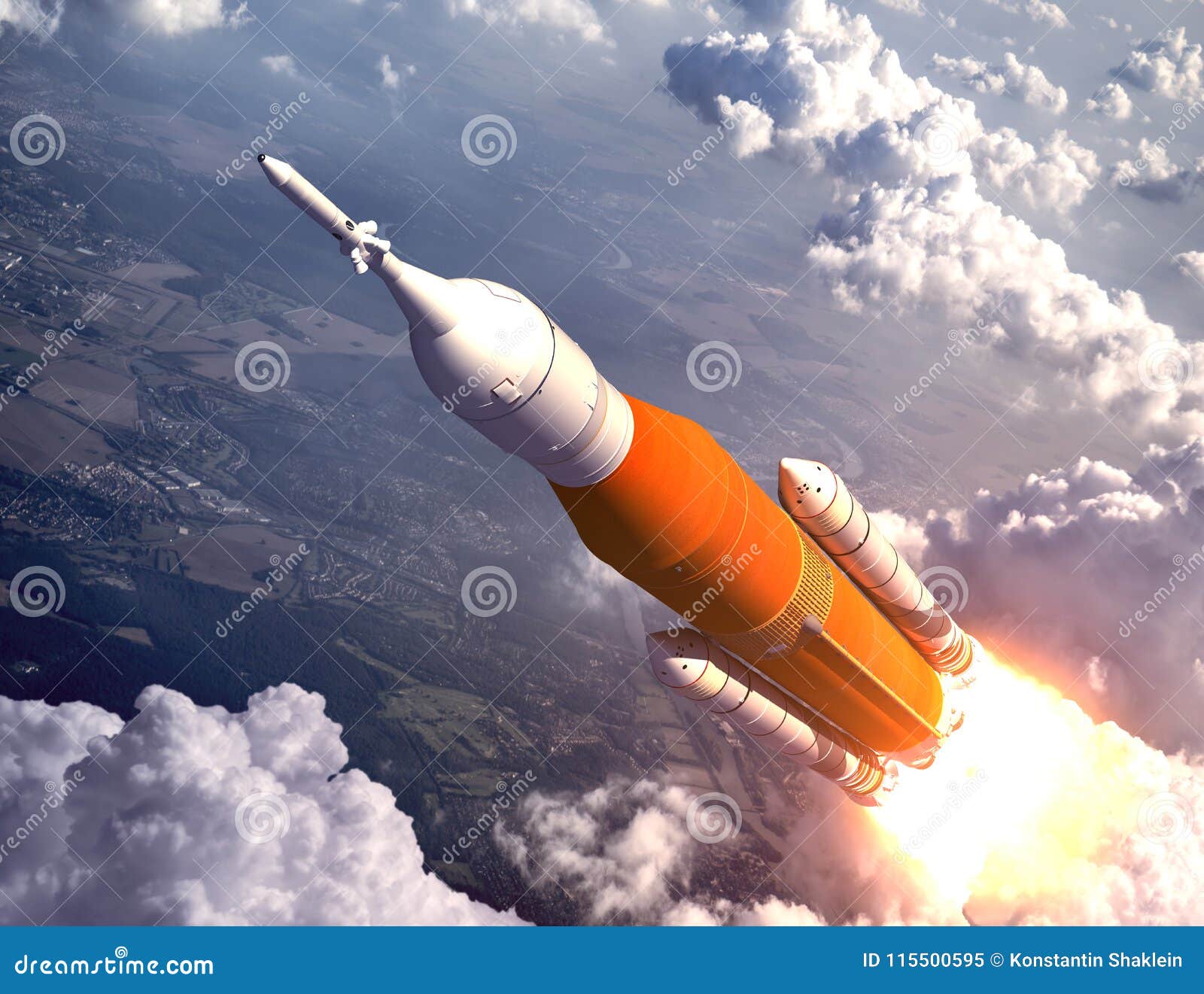 Space Launch System On Launchpad Over Background Of Pink Clouds Royalty ...