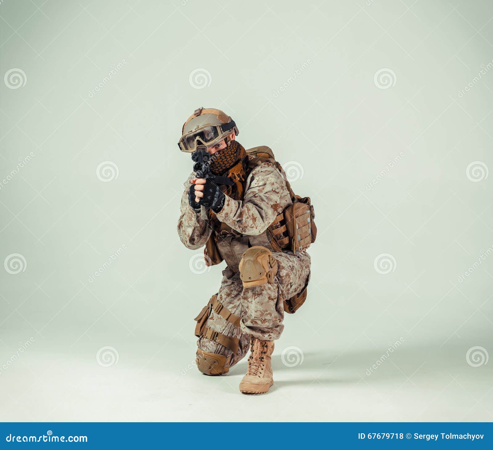 American Special Forces Sniper Unit Holding His Long Barrel Sniper ...