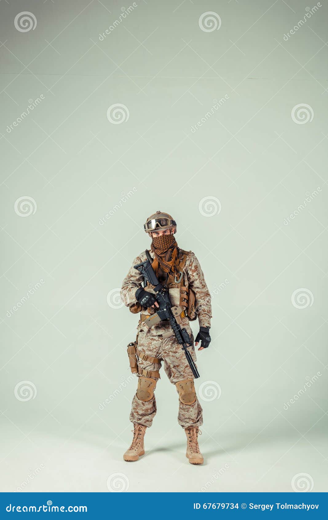 American Special Forces Sniper Unit Holding His Long Barrel Sniper ...