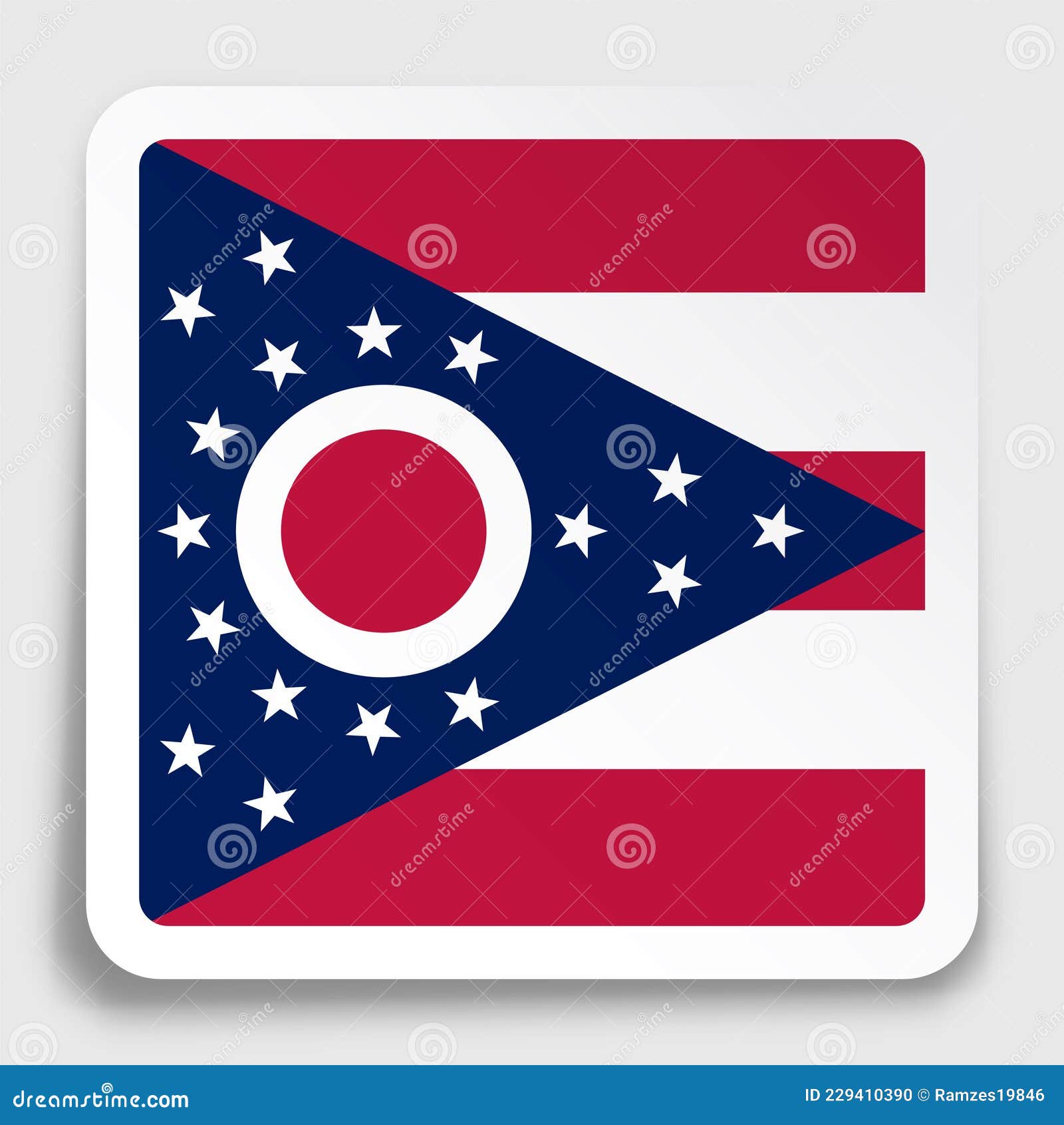 American State of Ohio Flag Icon on Paper Square Sticker with Shadow ...