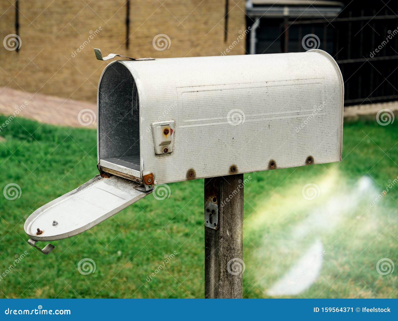 American Style Open Mailbox in Front of the House Stock Image - Image ...