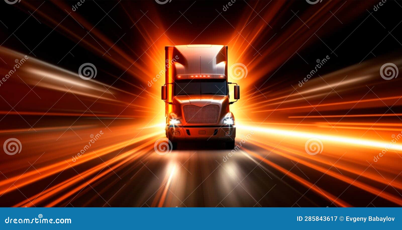 American Style Truck on the Freeway, Highway Pulling Cargo. Transport ...