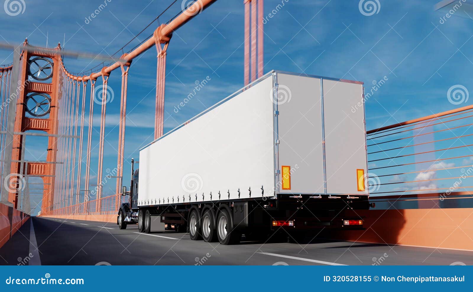 American Style Truck on Freeway Pulling Load. Transportation Theme ...