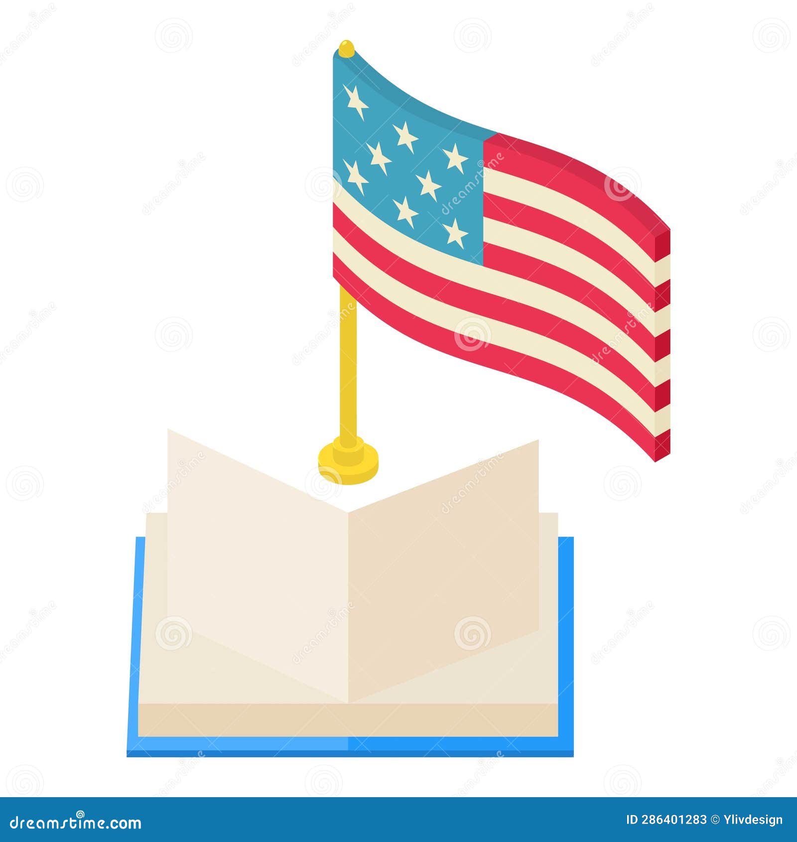 American Symbol Icon Isometric Vector. American Flag and Opened Paper ...