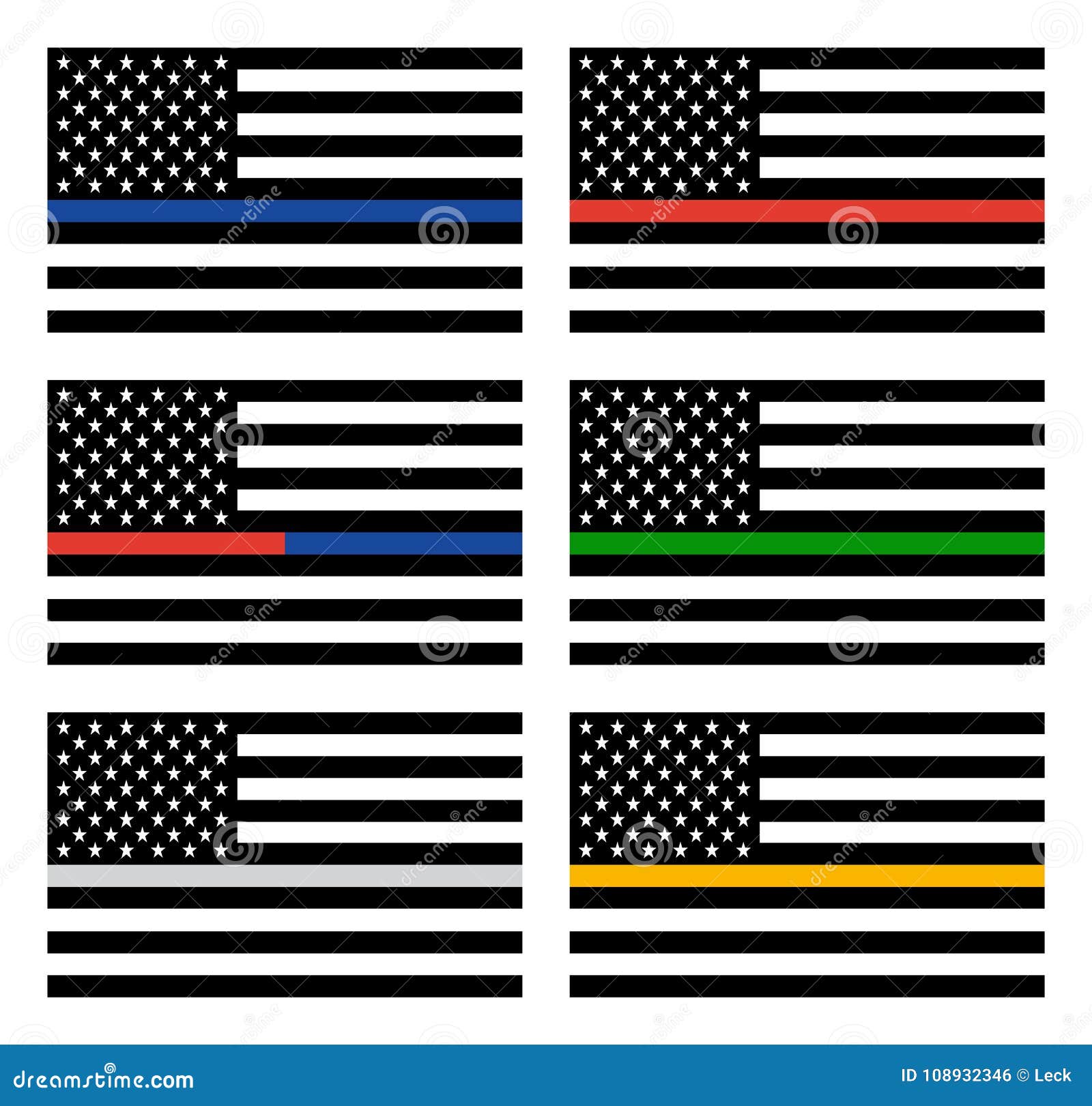 American Thin Line Flags stock vector. Illustration of monochrome ...