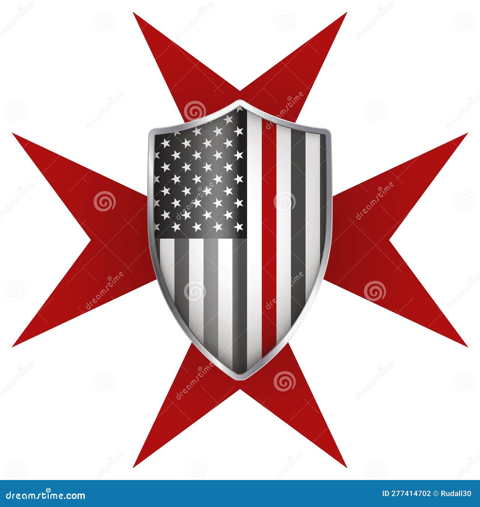 American Thin Red Line Flag in the Form of a Medieval Shield Stock ...