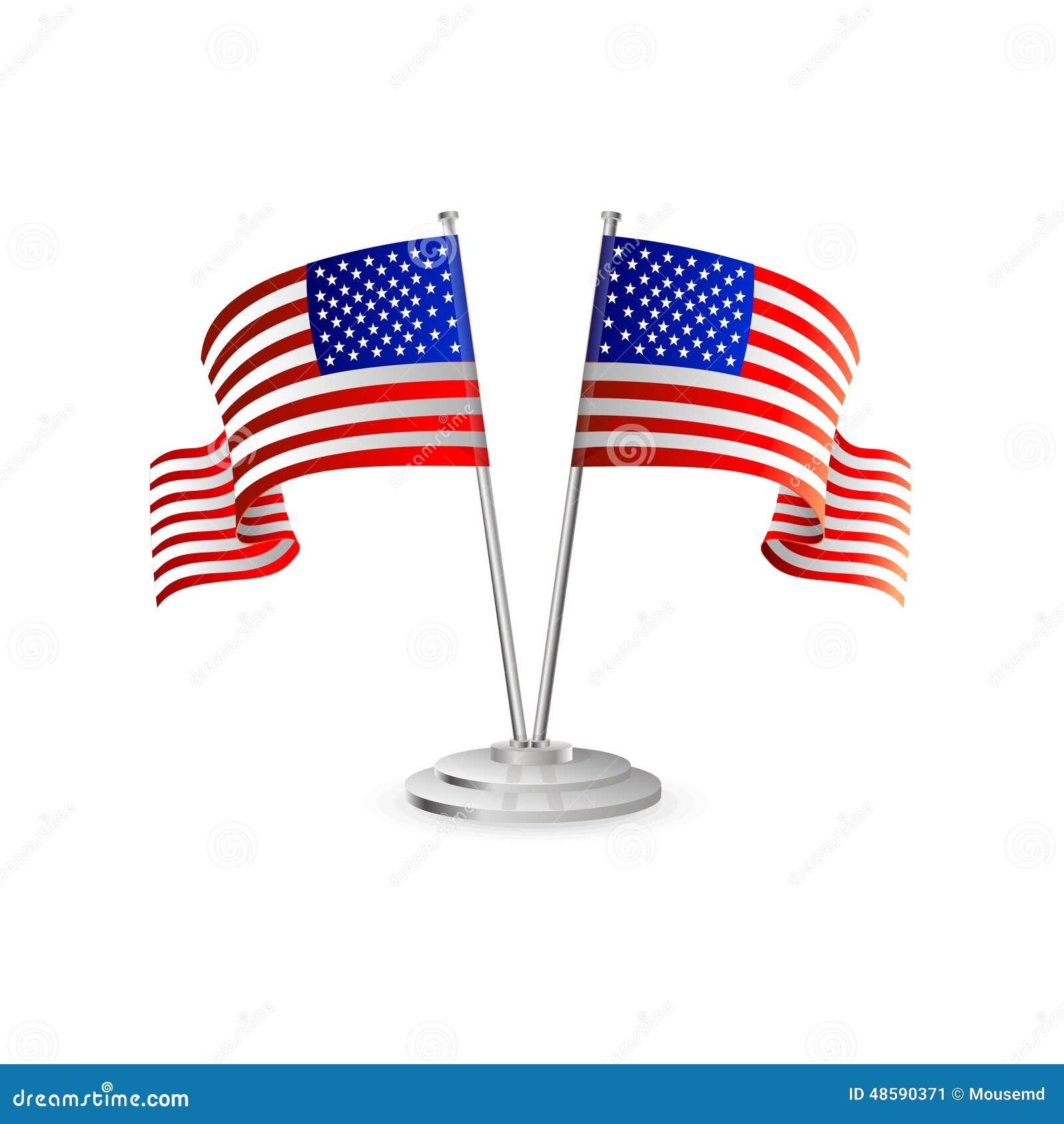 Table Flag USA. Two National Flags On Metal Flagpole Stand Isolated On ...
