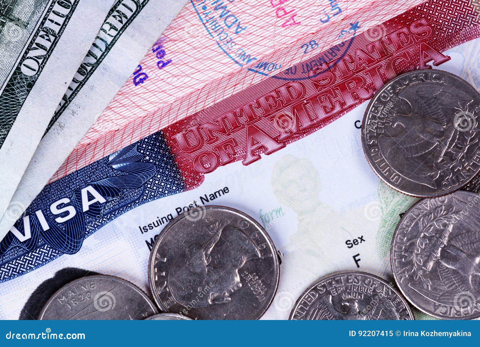 American Visa in the Passport and Money Stock Image - Image of journey ...
