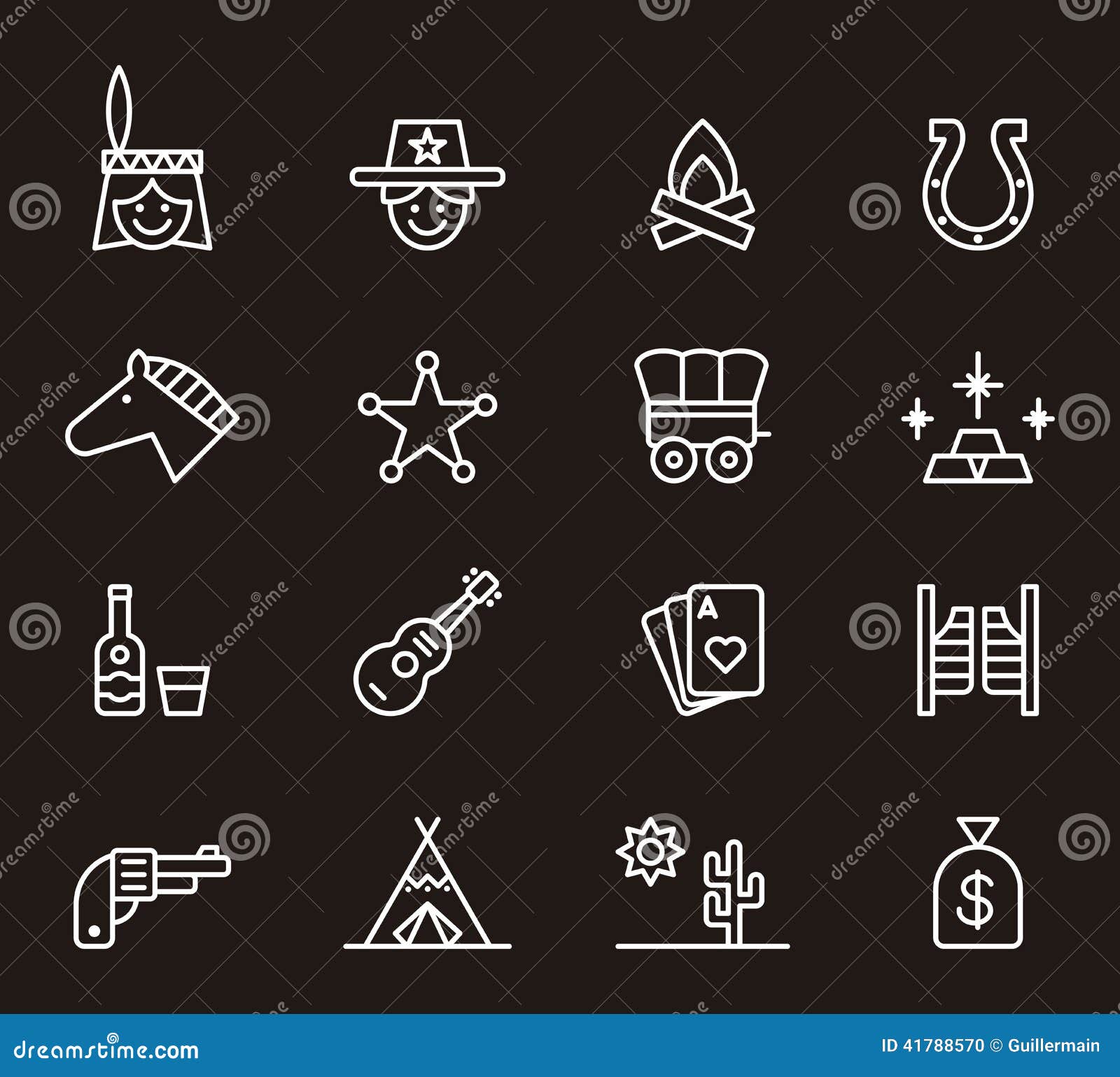 Western Icons Set | Cowboy Art Collection | Vector Wild West Resources ...
