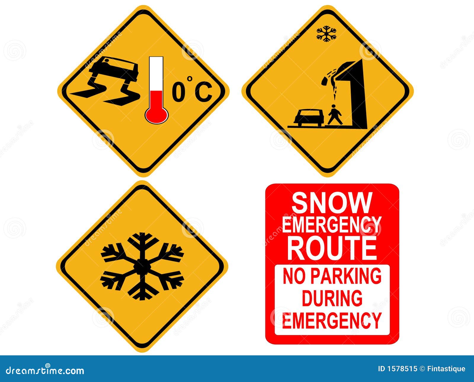 Winter Warning Yellow Sign Shows Danger Of Ice And Snow At Street ...