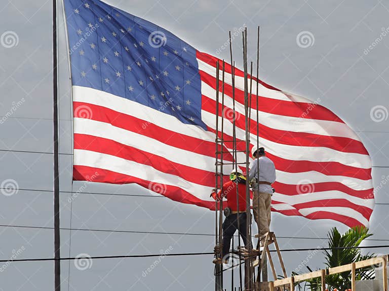 American Workers and a Flag Stock Image - Image of unity, worker: 3484543