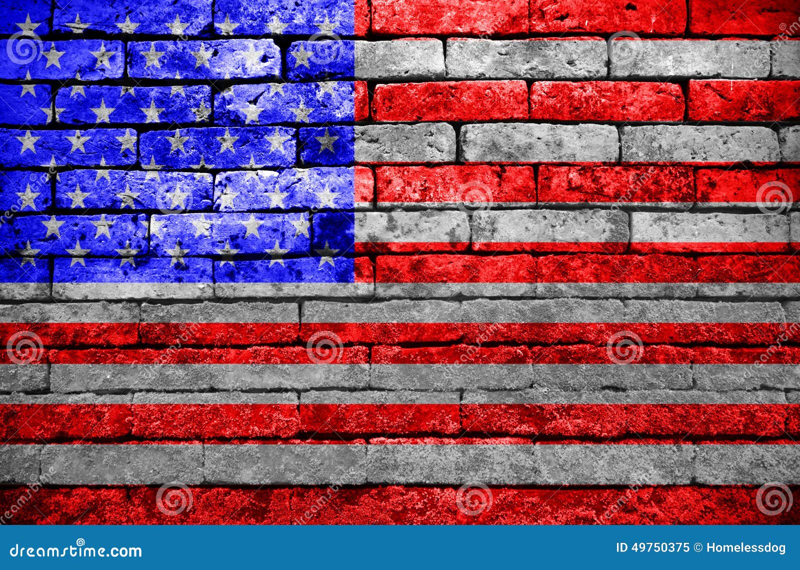 Americas Flag on Brick Wall Stock Image - Image of damaged, stained ...