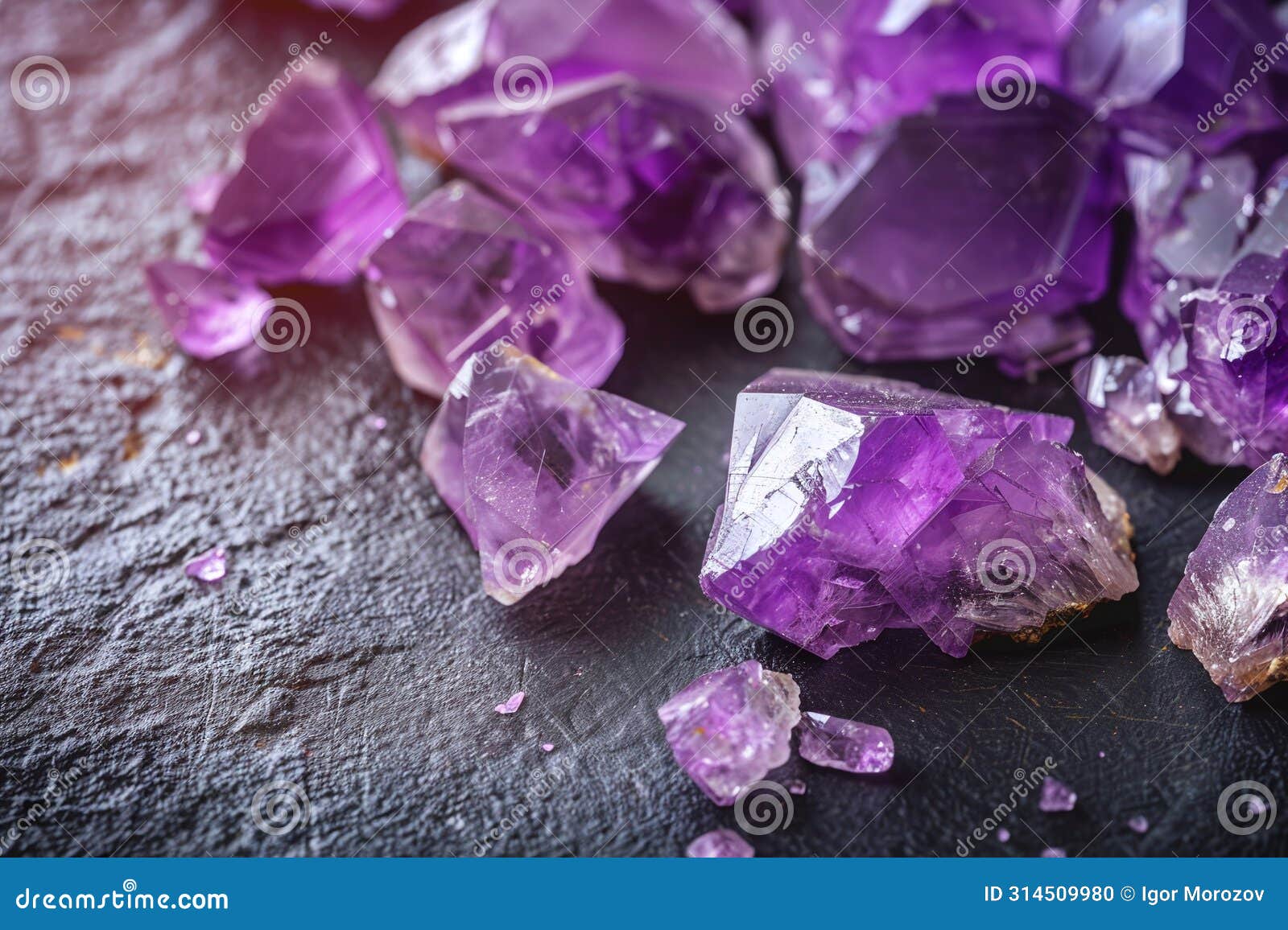 Amethyst Crystals Geode Close Up on Black Background, Esoteric Mineral ...