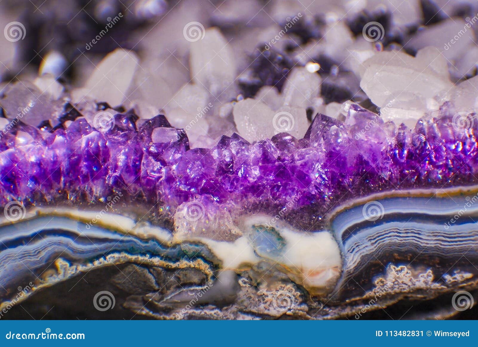 Amethyst geode with agate stock image. Image of crystal - 113482831