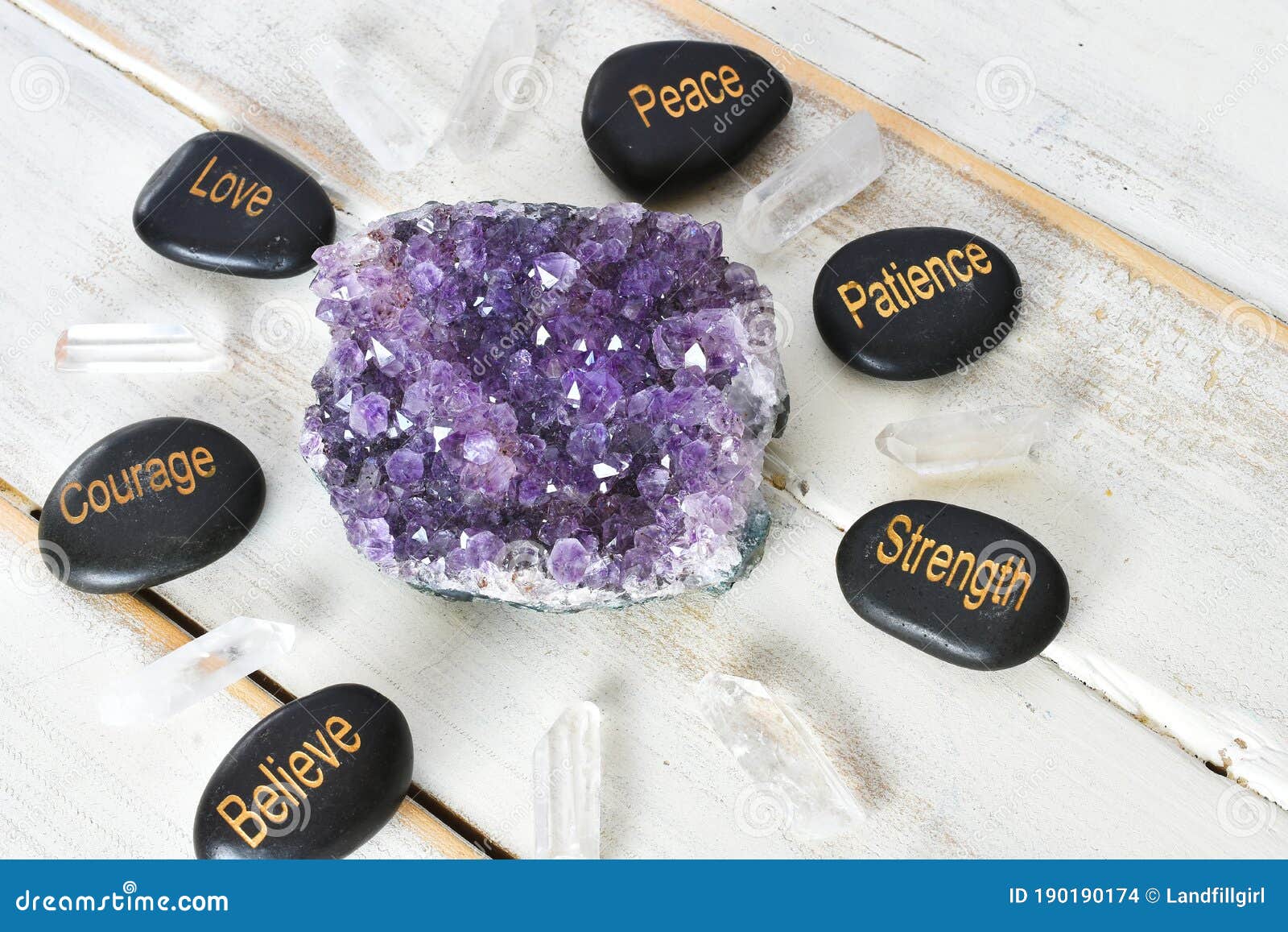 Amethyst and Inspirational Messages Stock Photo - Image of isolated ...