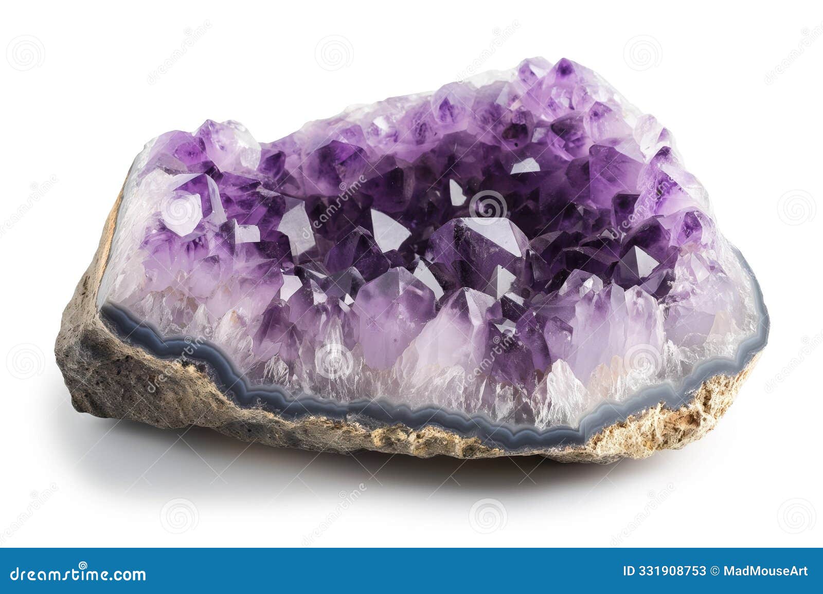 Amethyst Quartz Geode Close Up. Stone Crystals Isolated on White ...