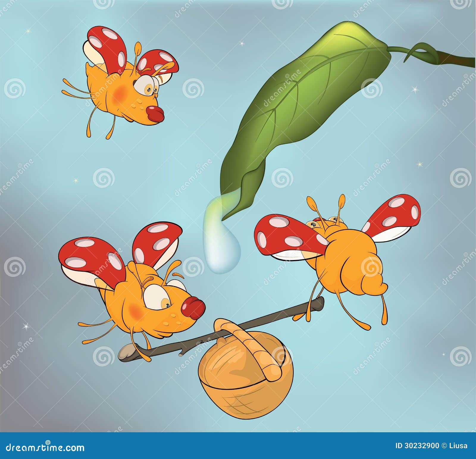 Ladybirds and dew. Cartoon stock vector. Illustration of friendship ...