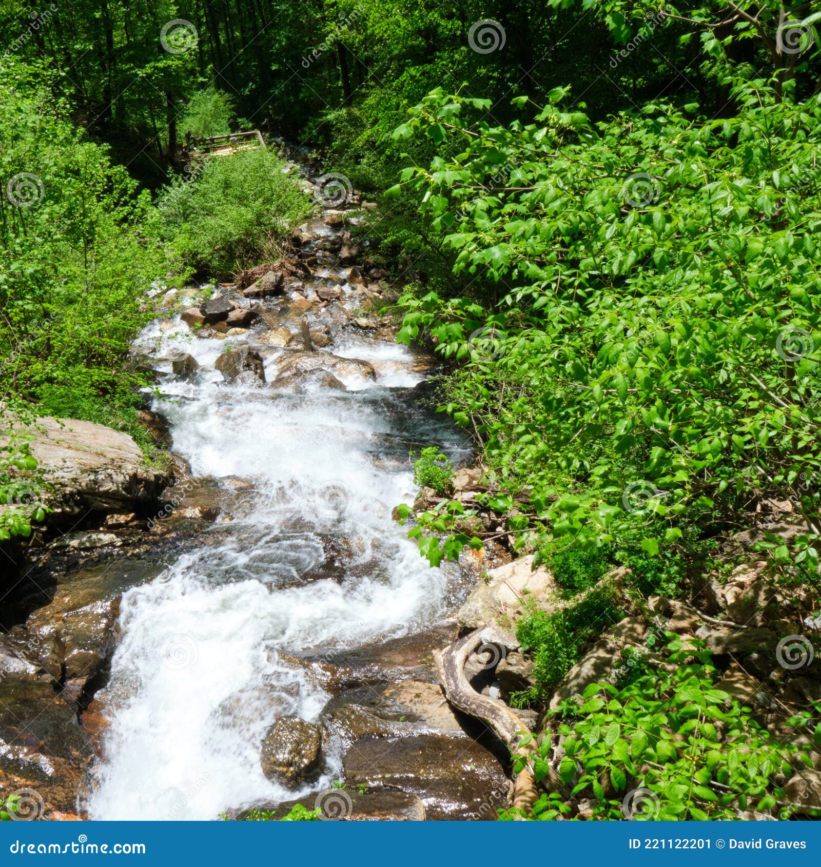 Downstream Of A Waterfall With Turquoise Pools And Faint Rainbow Stock ...