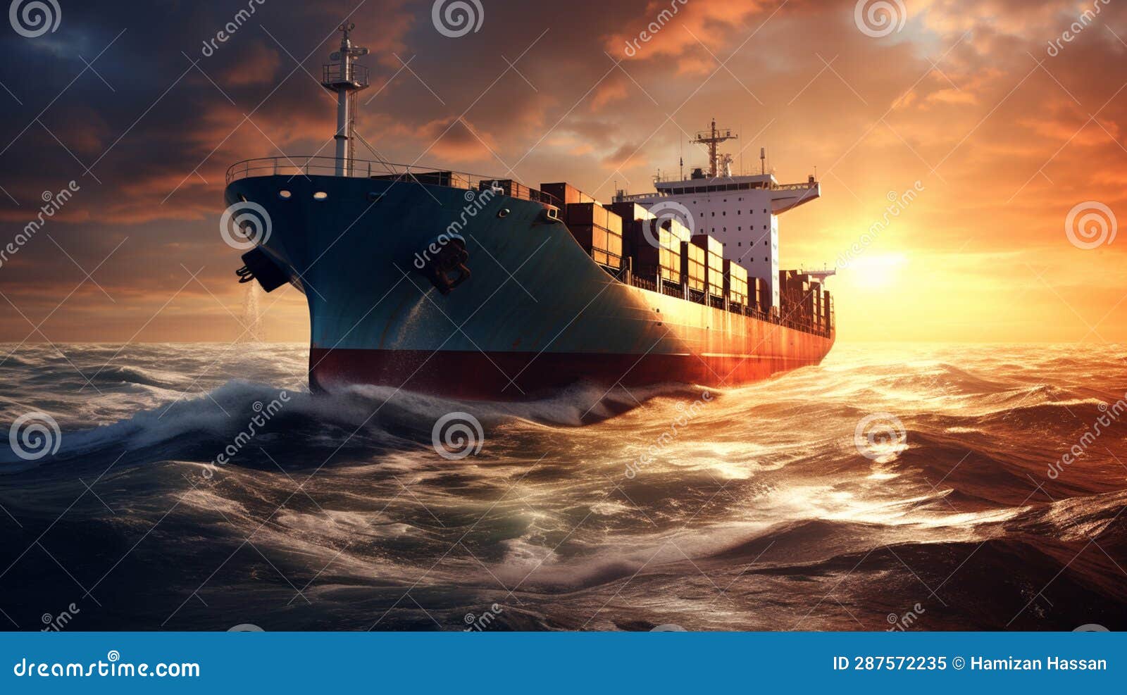 Amid Endless Waves, A Cargo Ship Sails. Its Massive Frame Plows Through ...