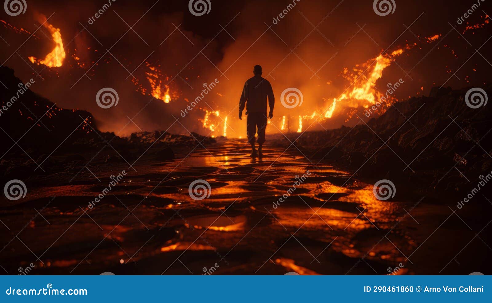 Amidst the Flames: a Lone Figure Walking through the Burning Ground ...