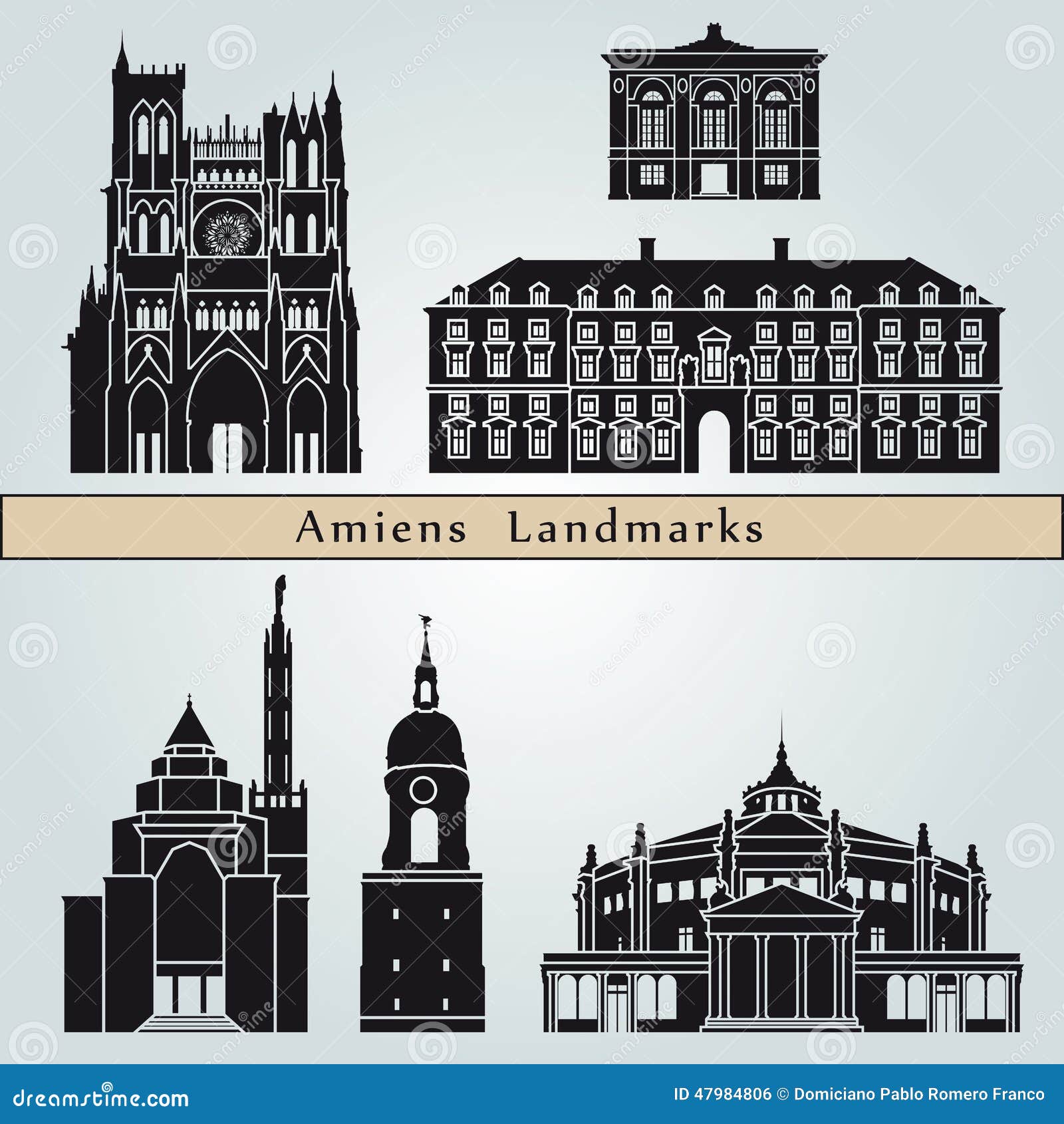 Amiens Landmarks and Monuments Stock Vector - Illustration of skyline ...