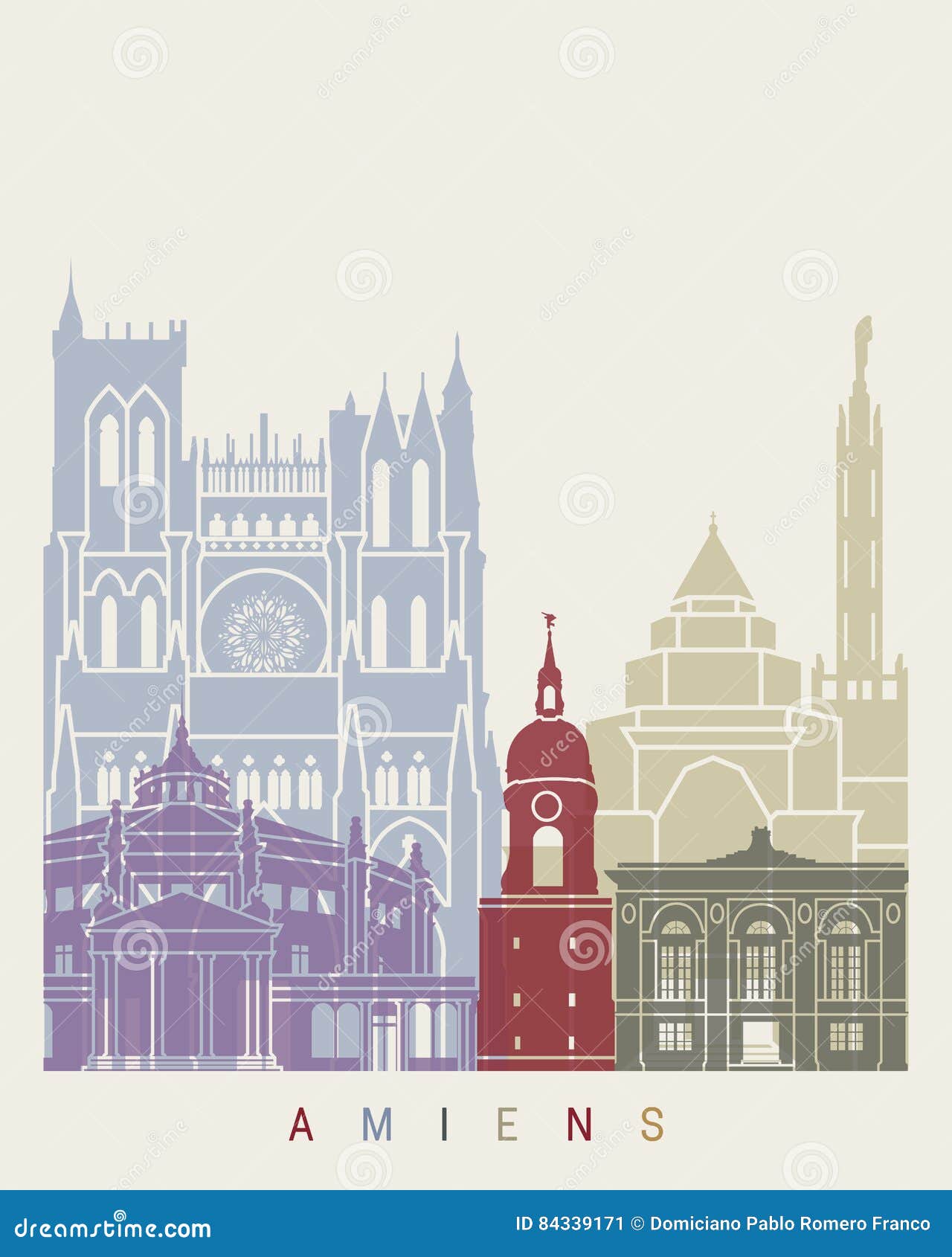 Amiens skyline poster stock vector. Illustration of architecture - 84339171