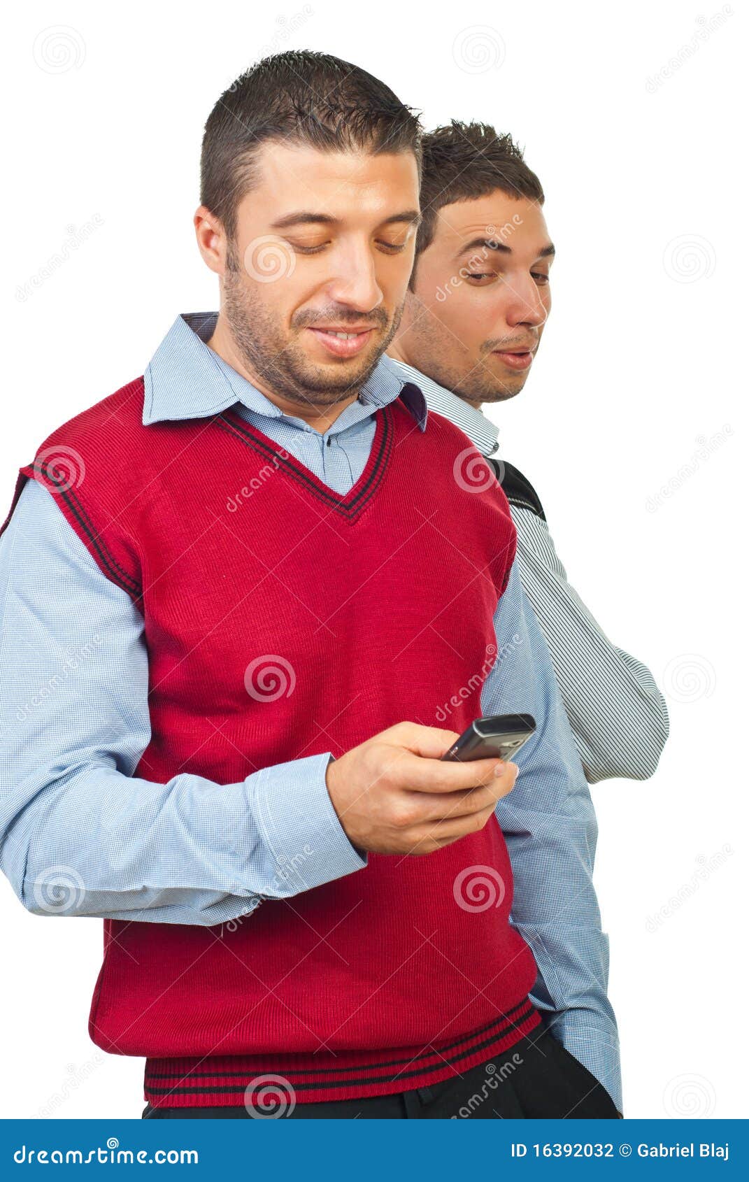 Amigo Espiando Do Homem Com Telefone Foto de Stock - Imagem de espiar ...