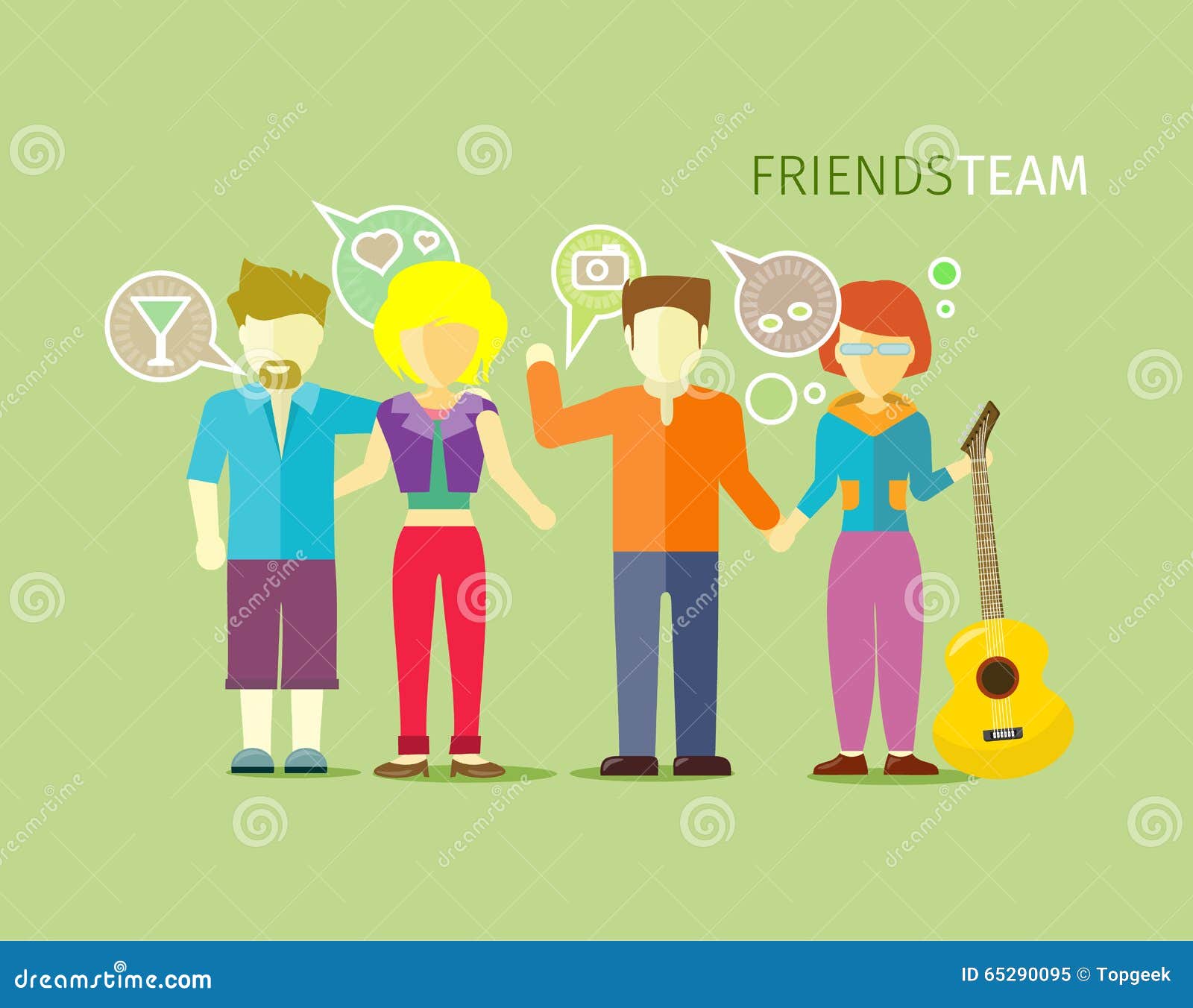 Amigos Team People Group Flat Style Ilustración del Vector ...