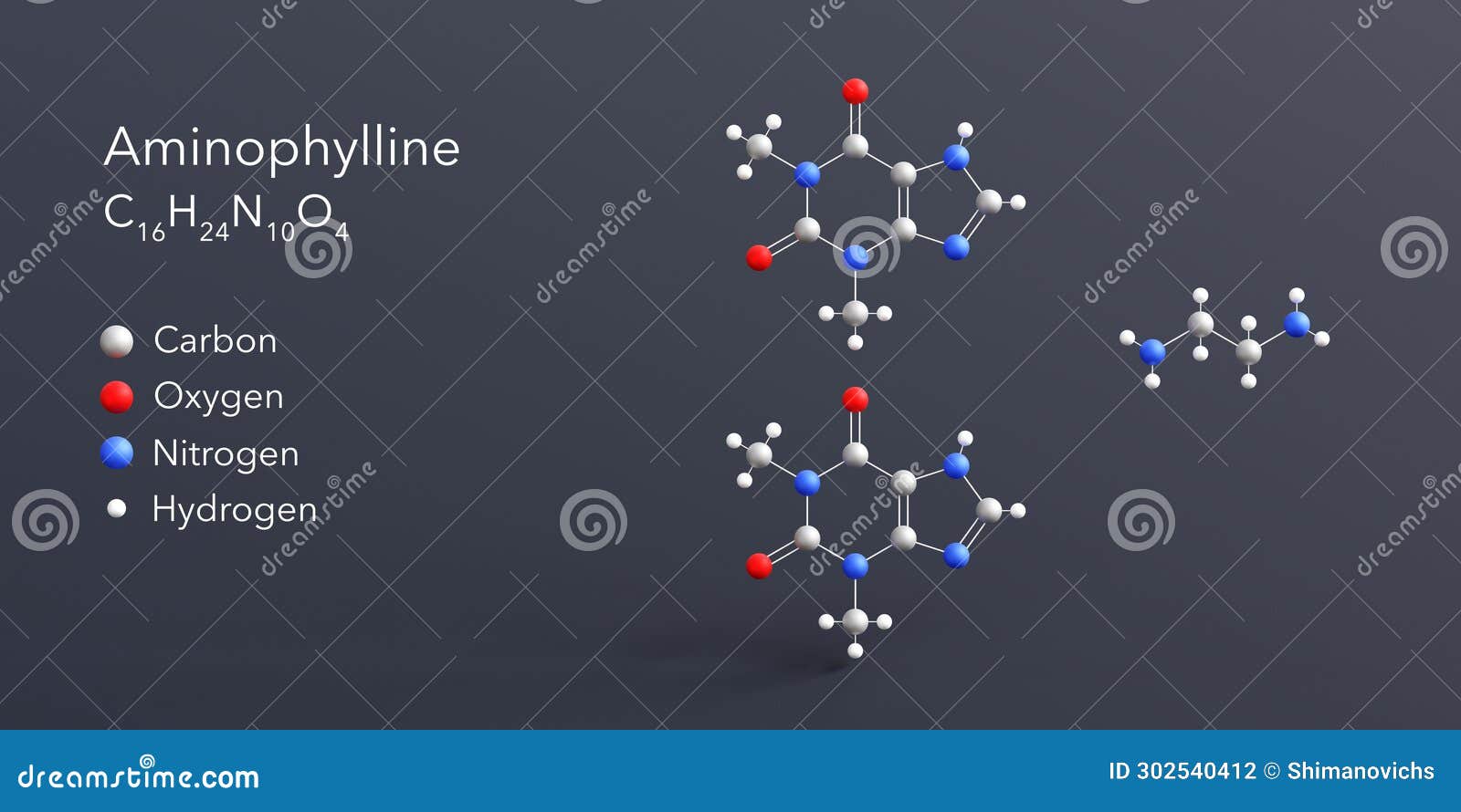 Aminophylline Molecule 3d Rendering, Flat Molecular Structure with ...