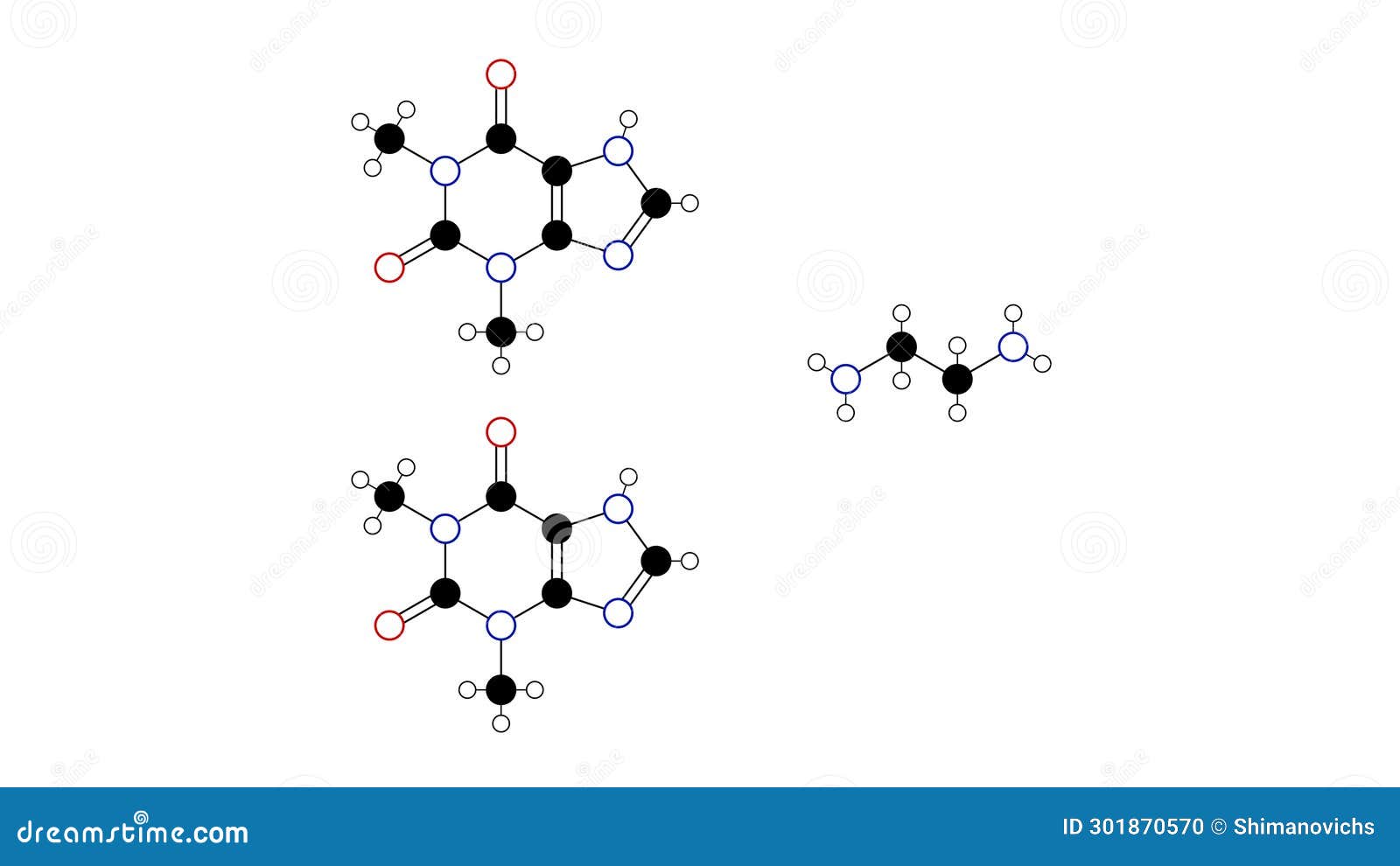 Aminophylline Molecule Structural Chemical Formula Ball And Stick