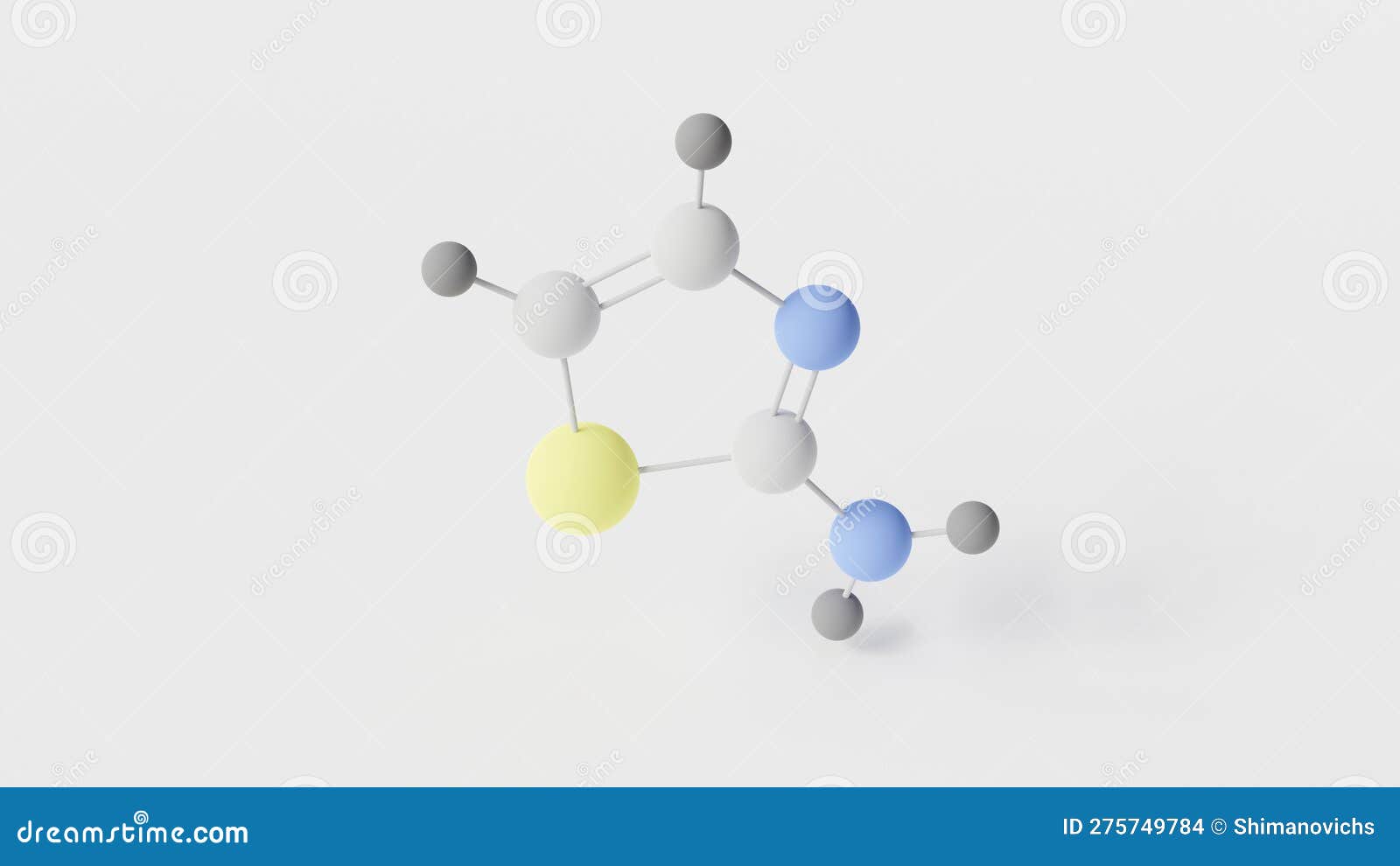 2-aminothiazole Molecule 3d, Molecular Structure, Ball and Stick Model ...