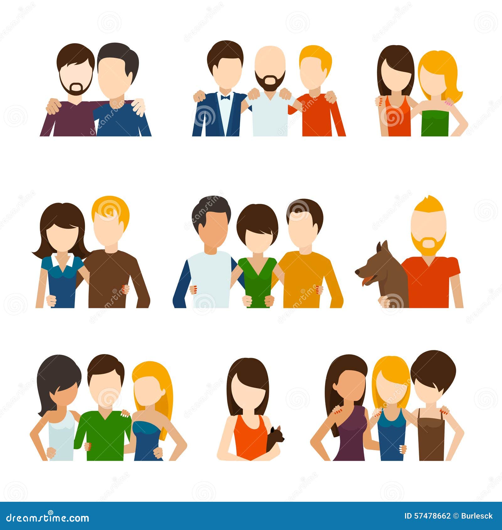 Amis Et Icônes Plates De Relations Amicales Illustration de Vecteur ...