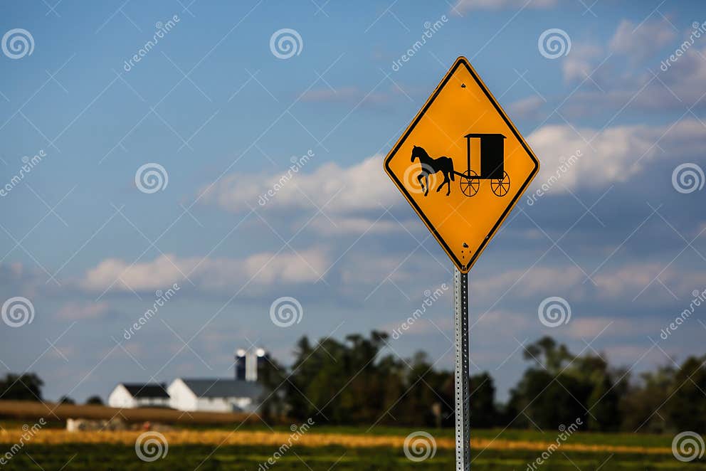 Amish buggy sign stock image. Image of leaning, life - 46884879