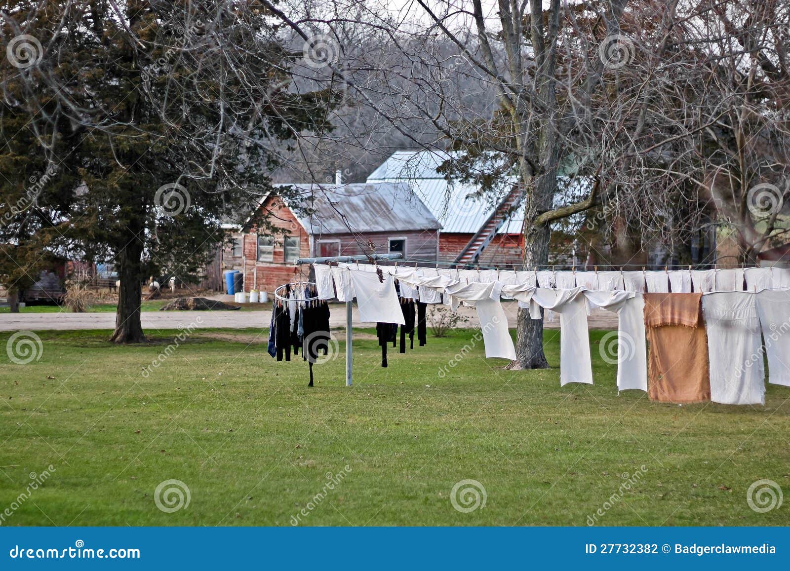 Amish Clothing Strung Across a Clothes Line. Stock Photo - Image of ...
