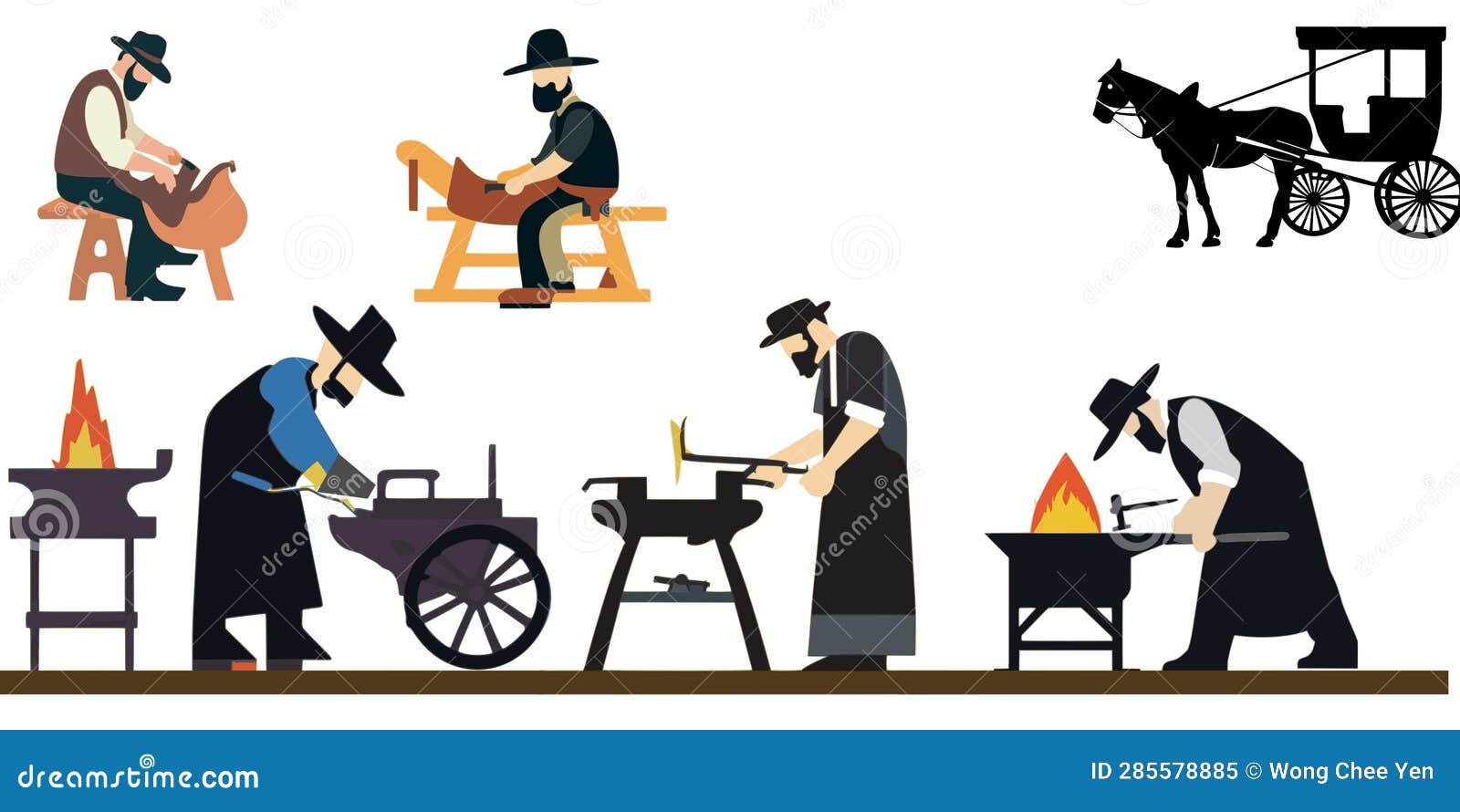 Amish Leather Craftsmen Blacksmith Vector Graphics Illustration. Stock ...