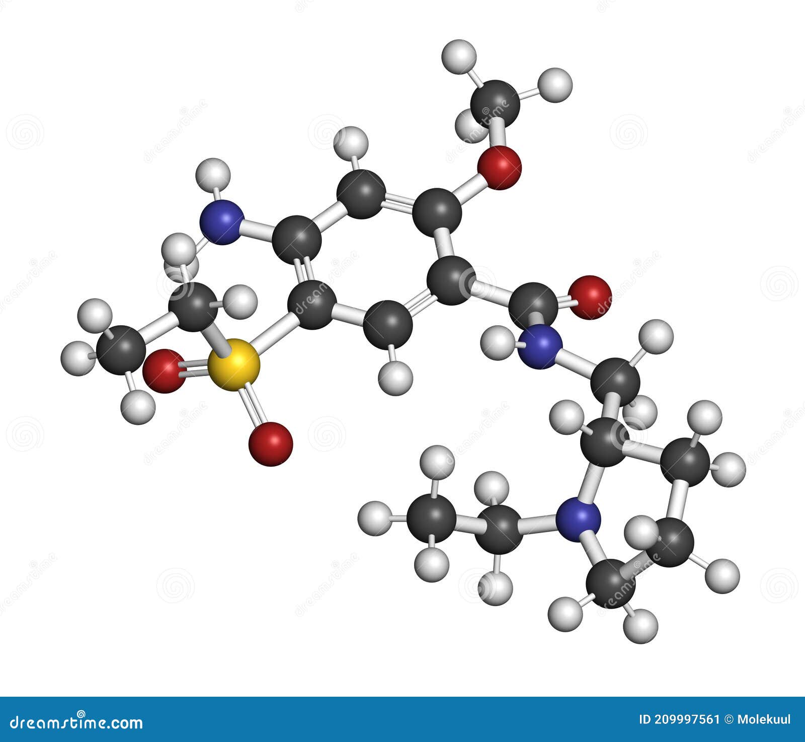 Amisulpride Drug Molecule. 3D Rendering Stock Illustration ...
